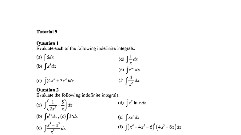 STA 102 - Tutorial 9: Indefinite Integrals & Functions Evaluation - Studocu