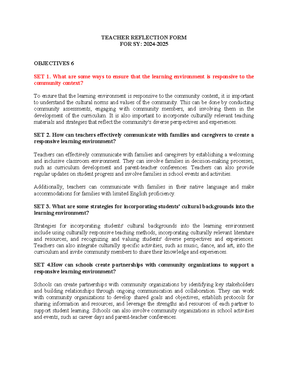 Teacher Reflection Form 2024: Enhancing Responsive Learning ...