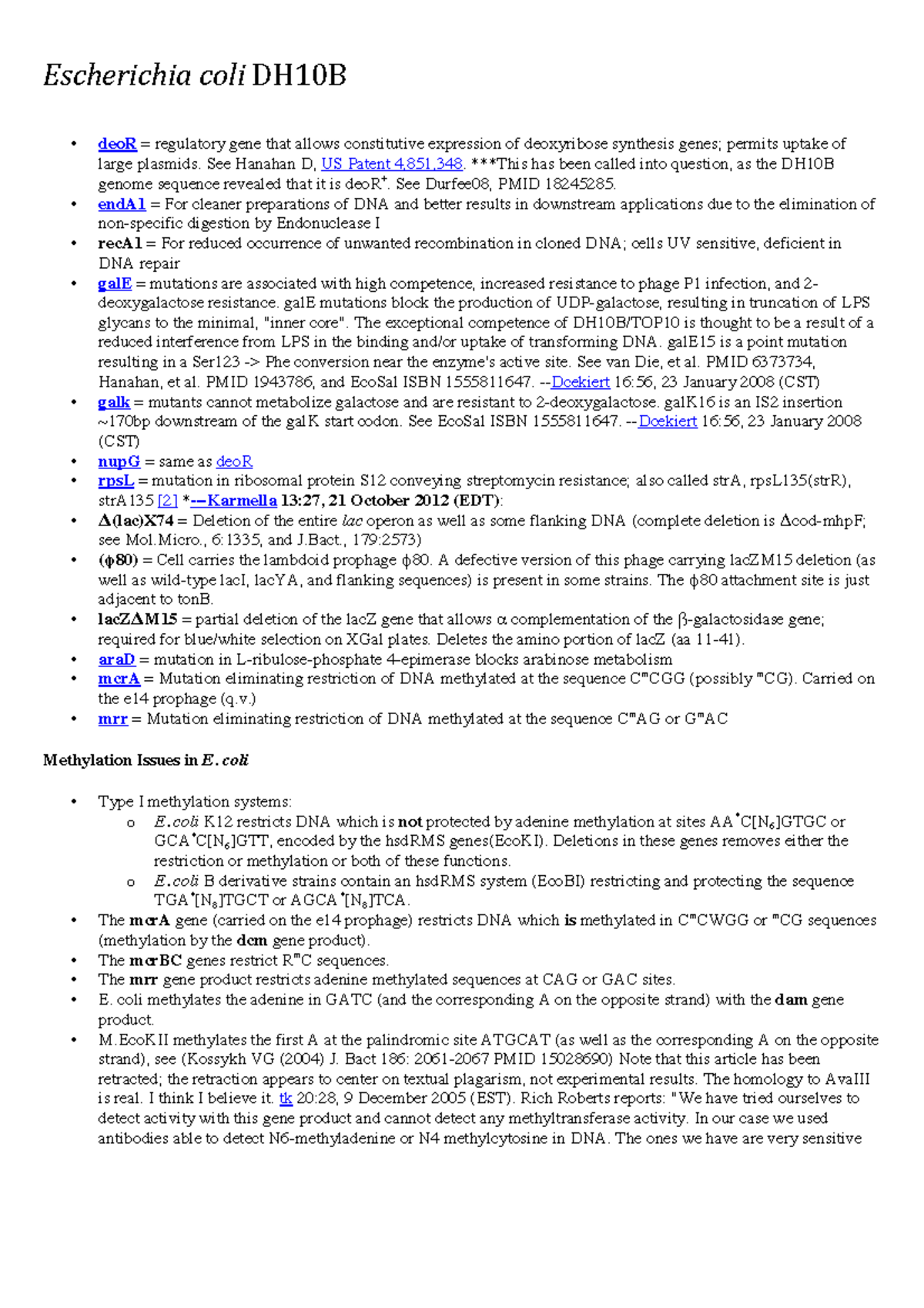 Escherichia coli DH10B: Genetic Features and Methylation Insights - Studocu