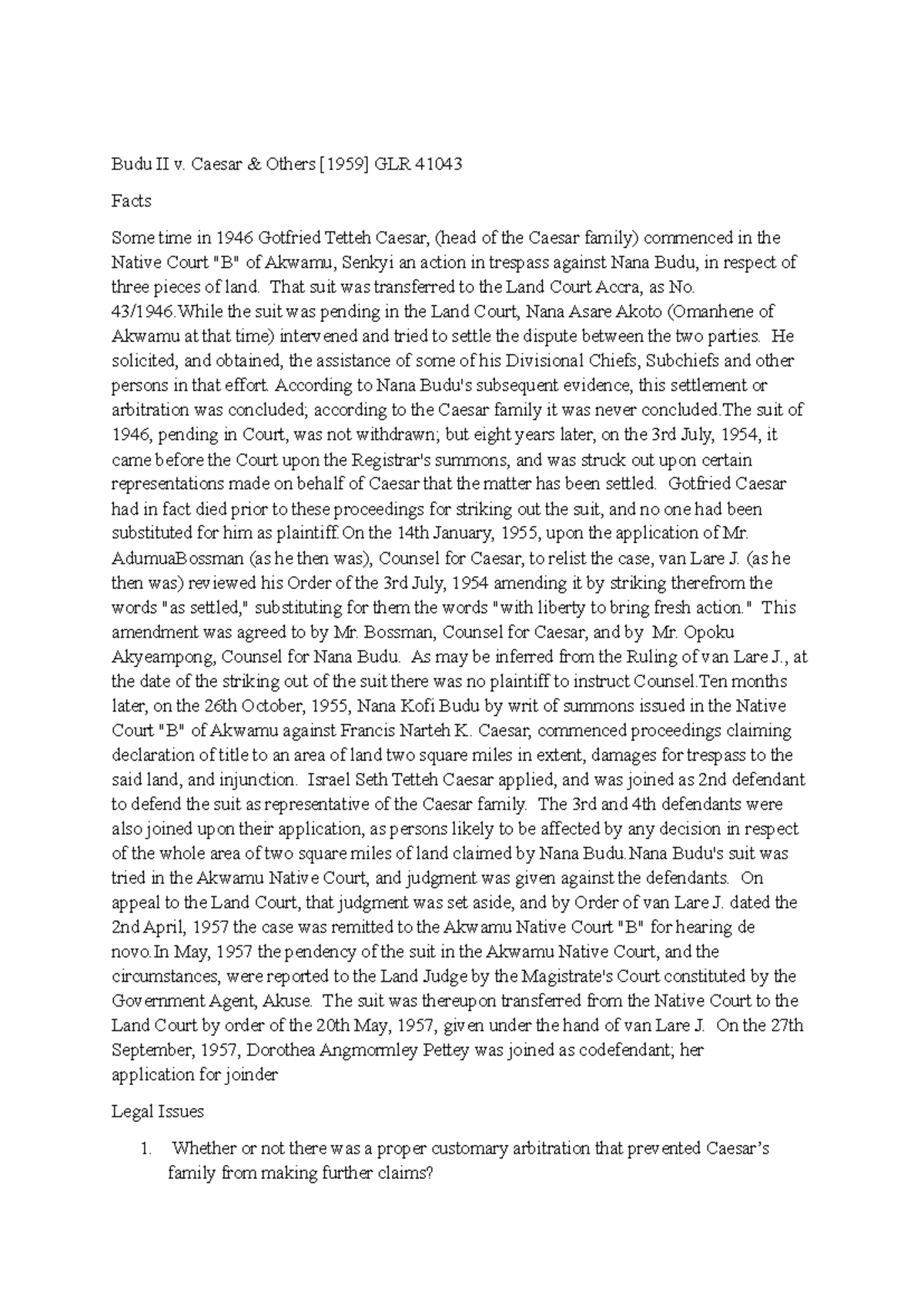 Budu II v. Caesar & Others GLR 41043: Case Analysis and Legal Issues ...