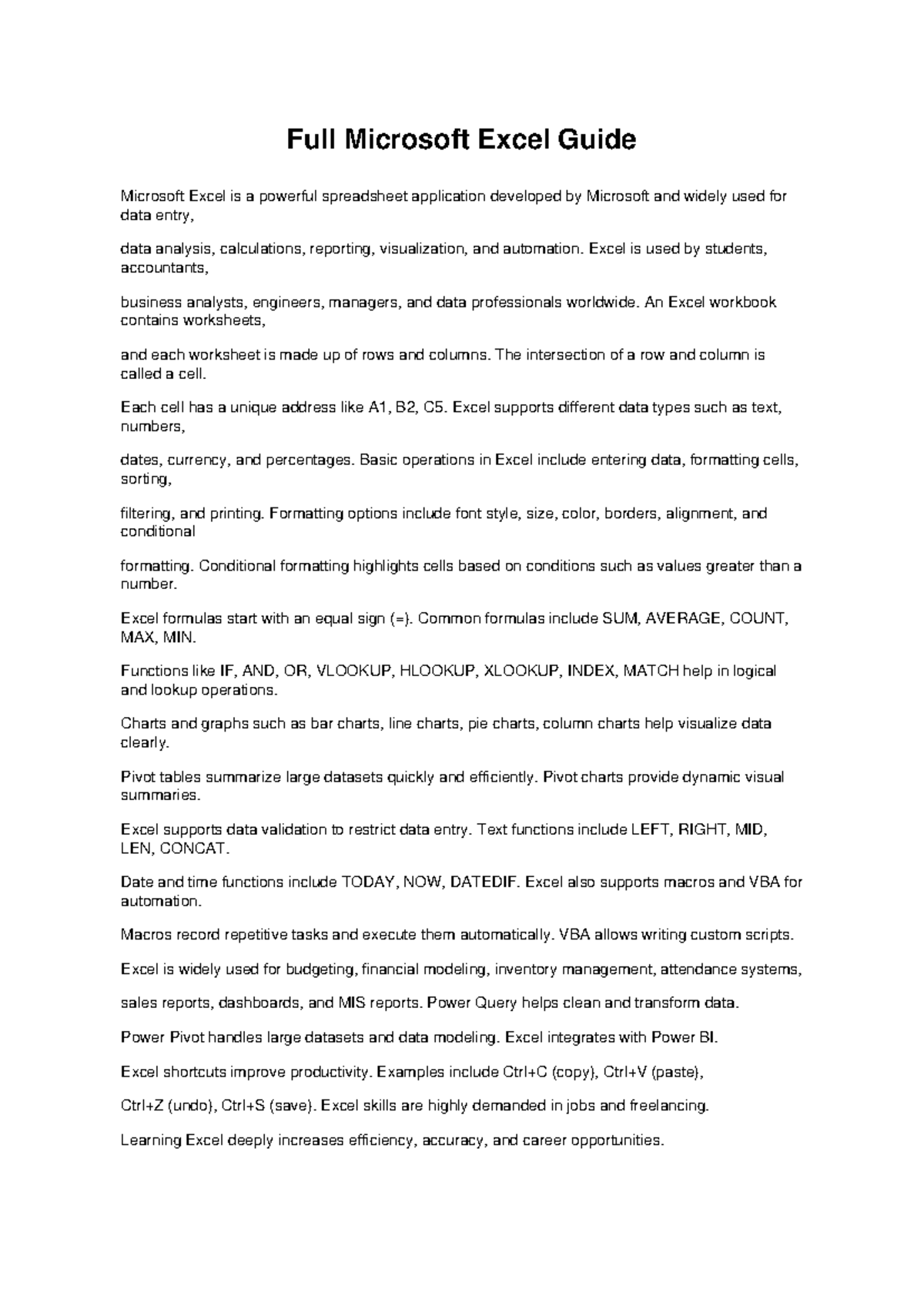 Comprehensive Microsoft Excel Guide for Data Management and Analysis ...