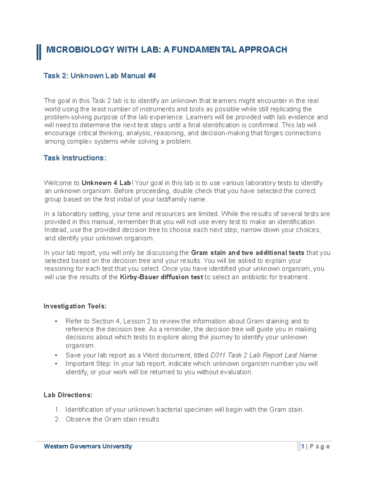 Microbiology with lab: Task 2 unknown organism identification guide - Studocu