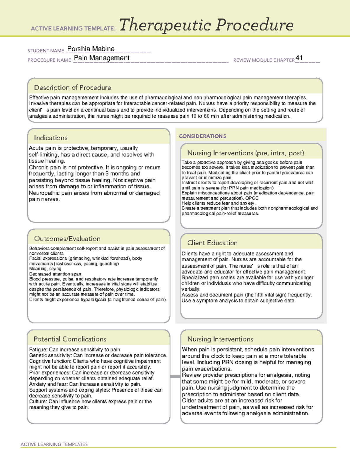 Therapeutic Procedure Overview - Active Learning Template - Studocu