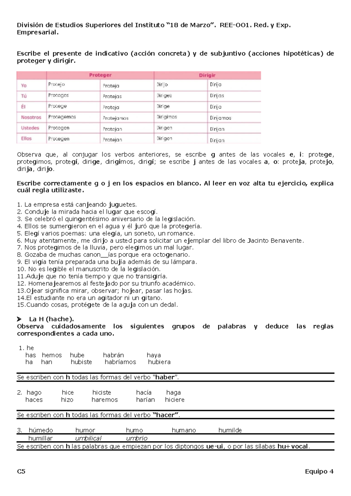Escribe el Presente de Indicativo y Subjuntivo: Ejercicios de Gramática ...