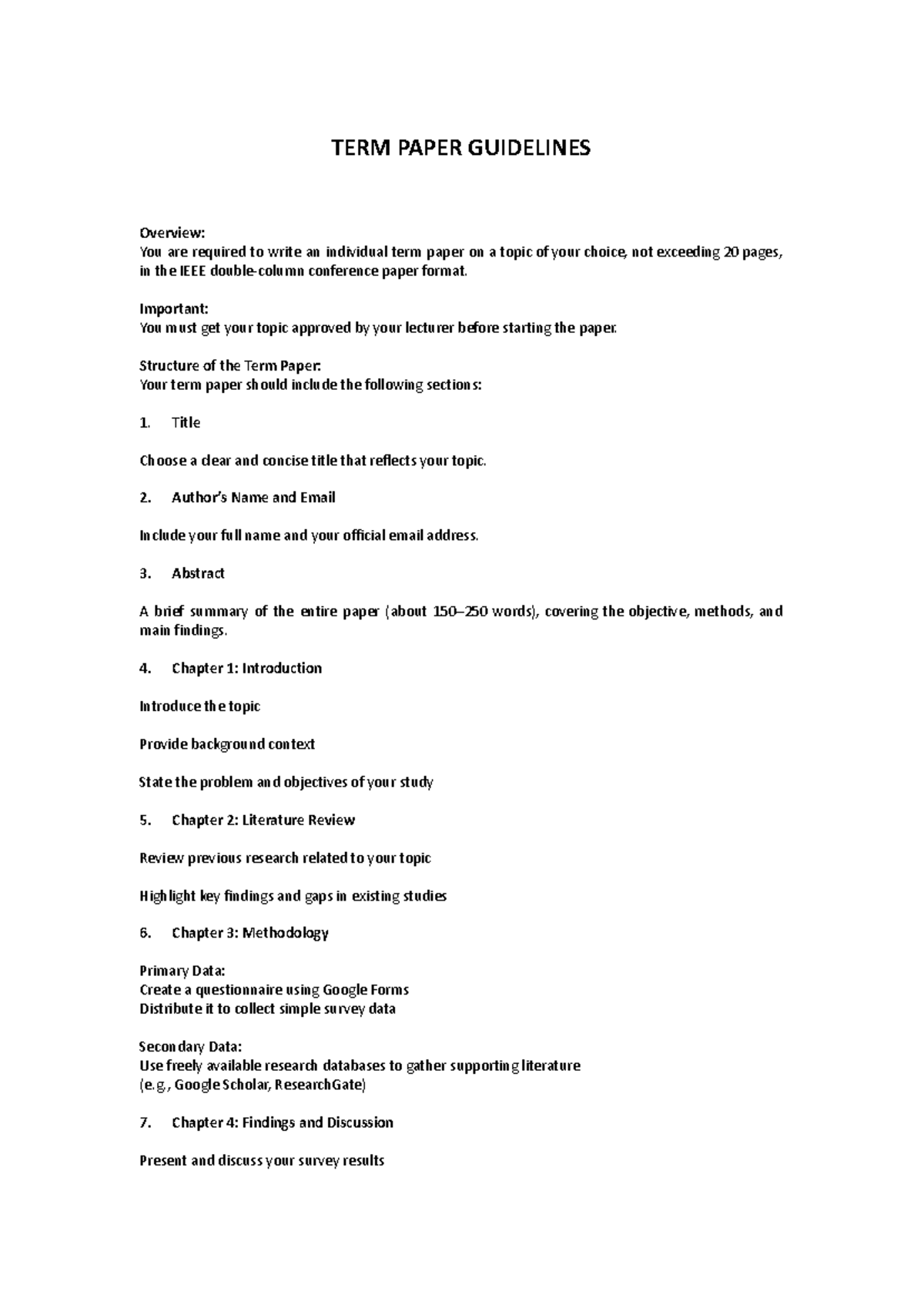 TERM PAPER GUIDELINES: Structure, Methodology, and Key Sections - Studocu