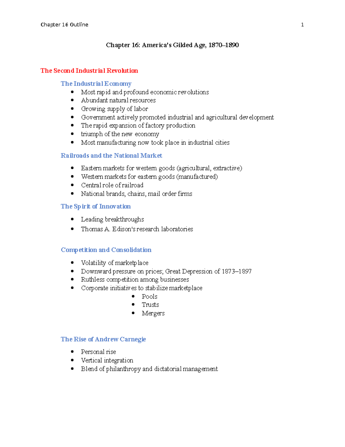 Give Me liberty Chapter 16 Outline - Chapter 16: America's Gilded Age ...