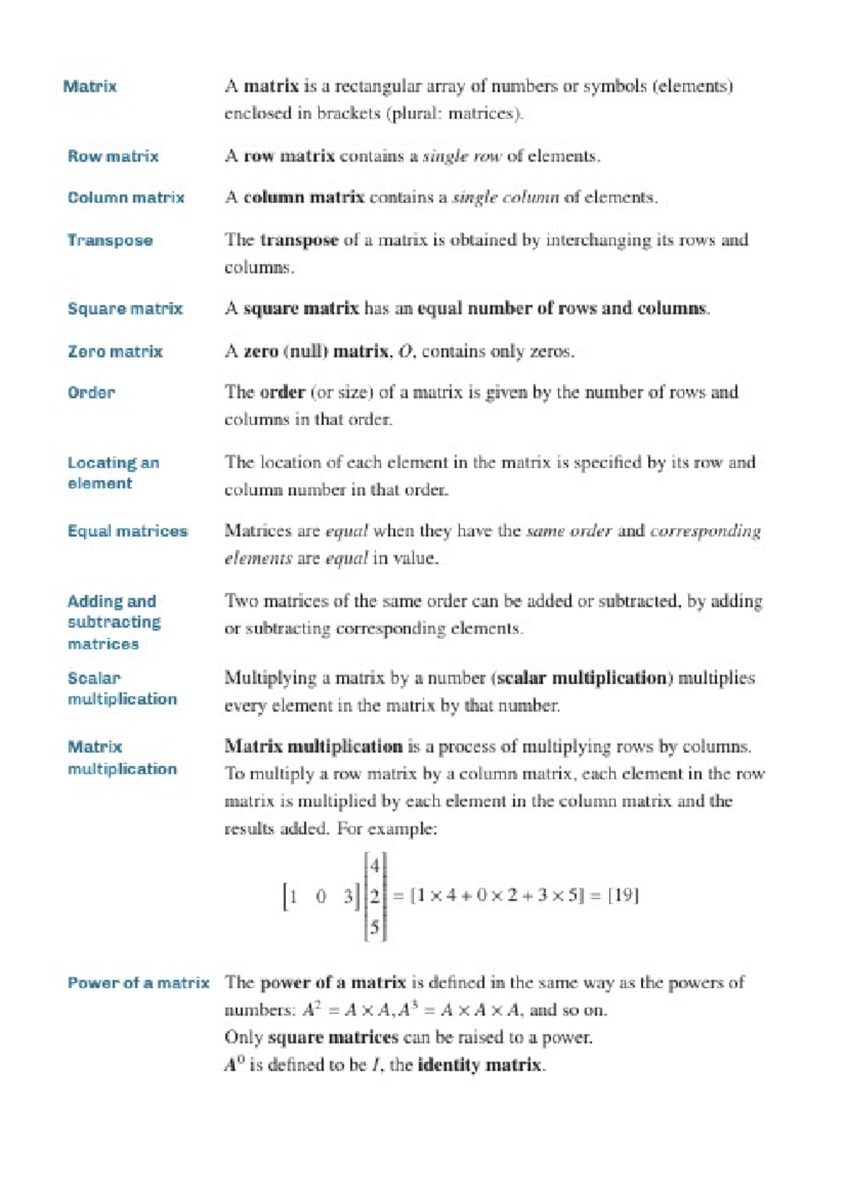 Matrices Review: Key Concepts and Definitions - Studocu