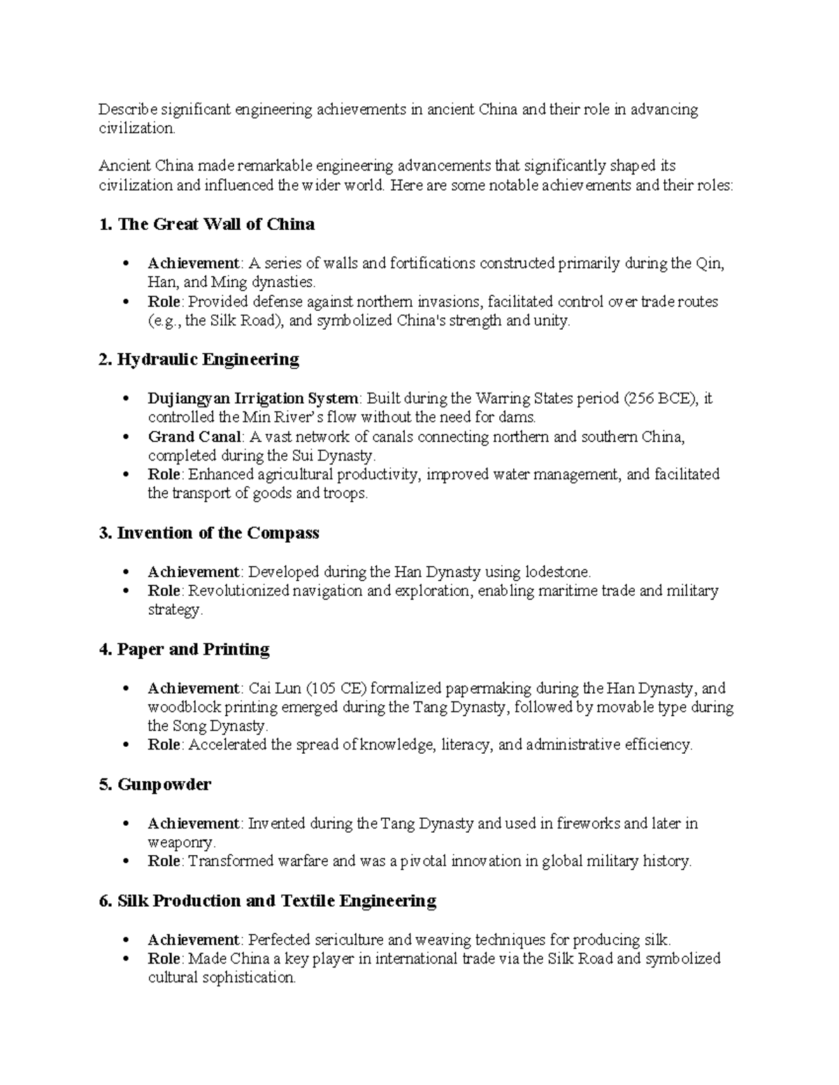 Engineering Achievements in Ancient China: Impact on Civilization - Studocu