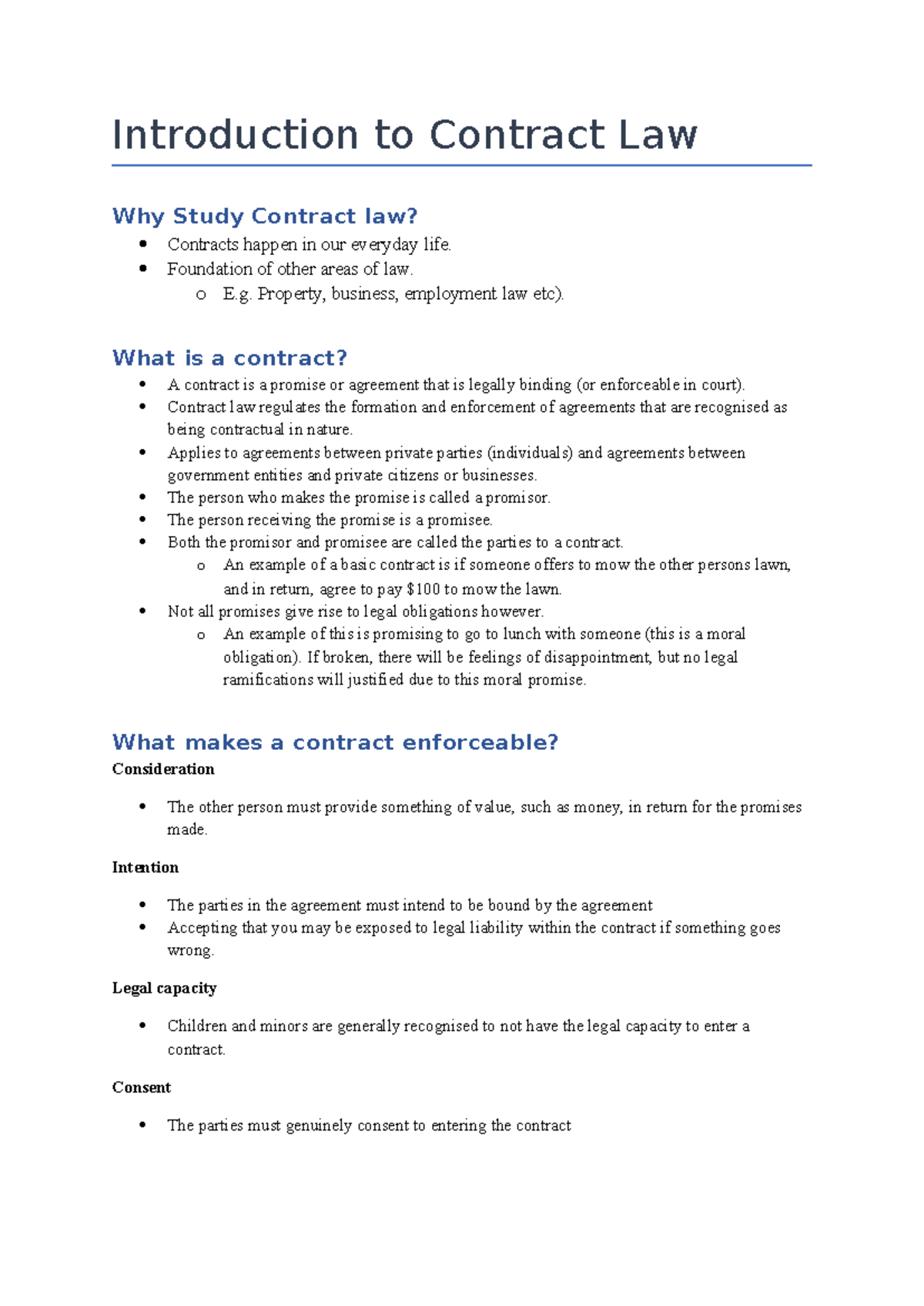 Intro TO Contracts - Introduction to Contract Law Why Study Contract ...