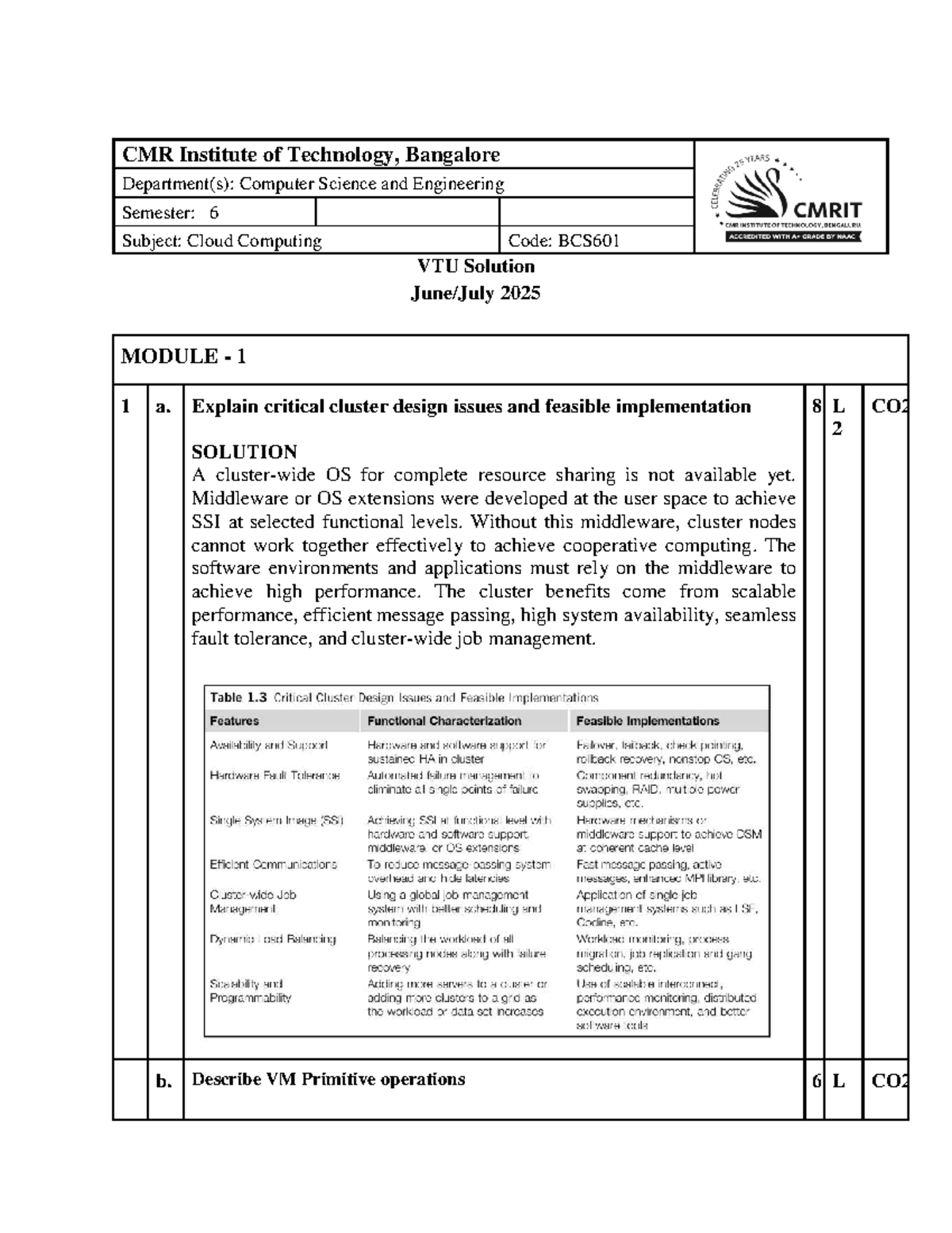 BCS601 Cloud Computing - Solved Question Paper June/July 2025 - Studocu