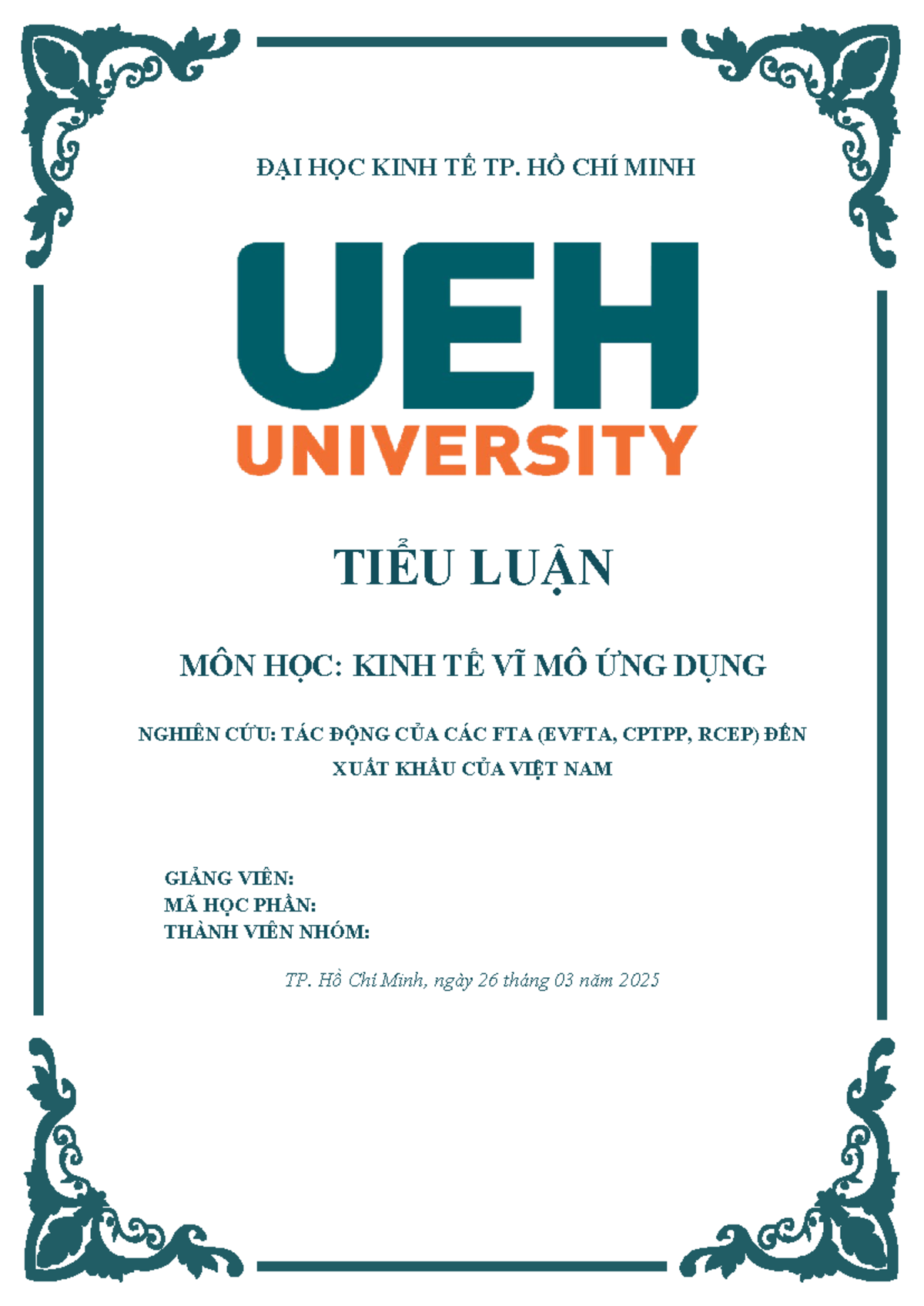 Tác Động Của FTA (EVFTA, CPTPP, RCEP) Đến Xuất Khẩu Việt Nam - Kinh Tế Vĩ Mô Ứng Dụng - Studocu
