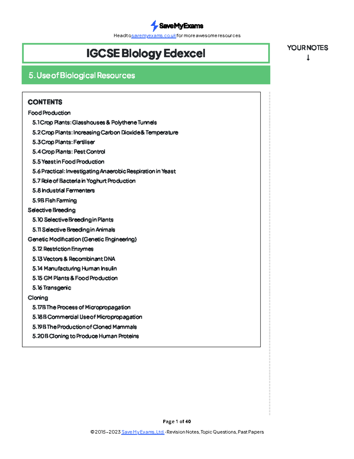 IGCSE Biology Unit 5: Biological Resources Overview and Notes - Studocu