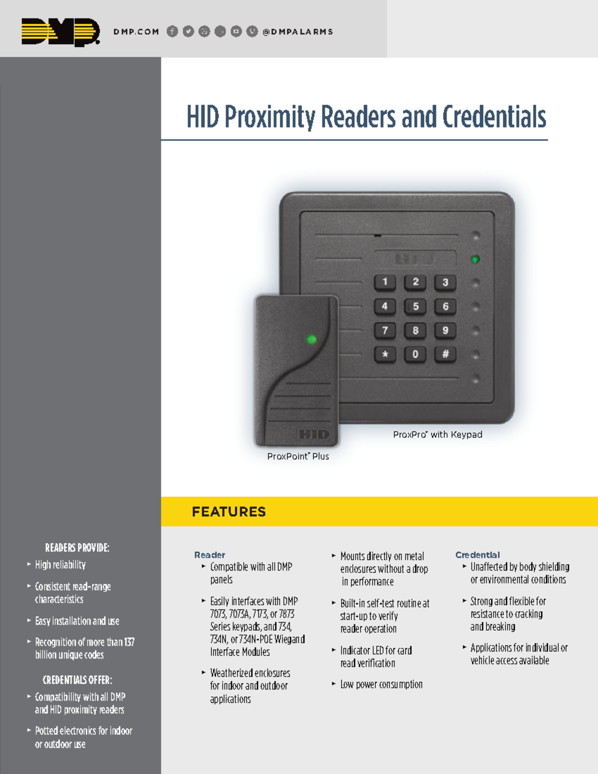 Prox Point Plus Spec Sheet: DMP Proximity Readers & Credentials ...