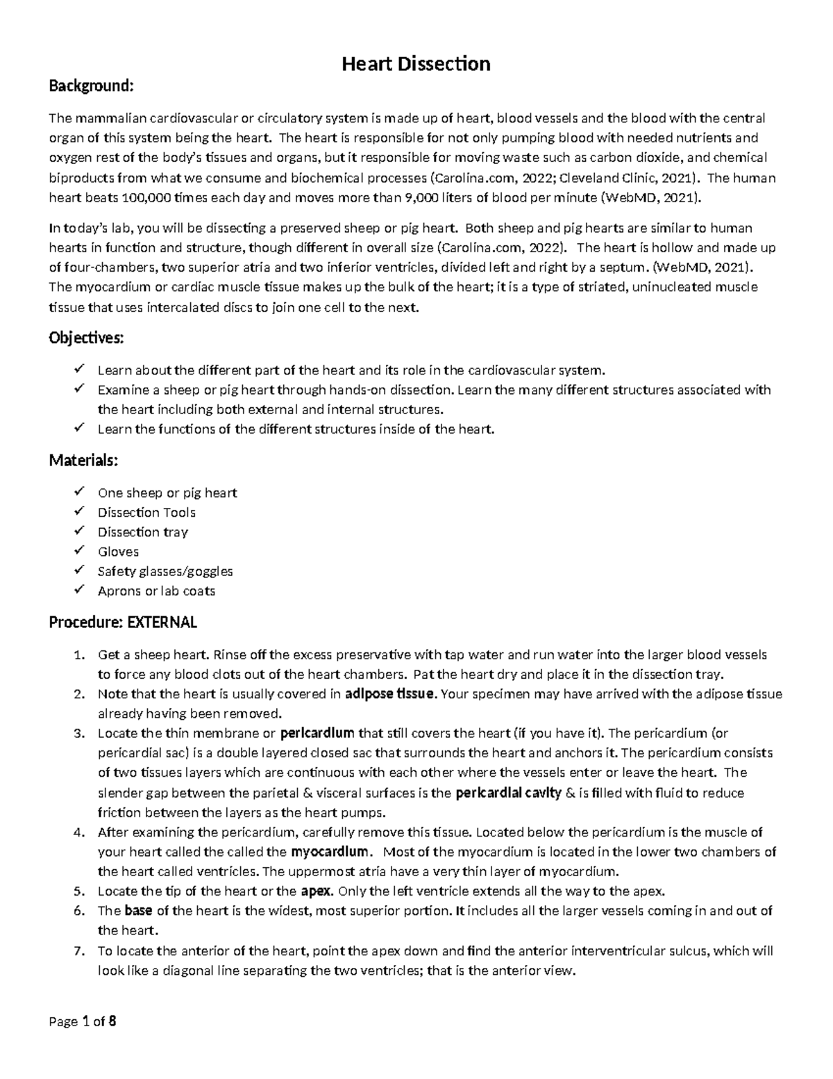 M2 Heart Dissection Lab: Exploring Mammalian Cardiovascular Anatomy ...
