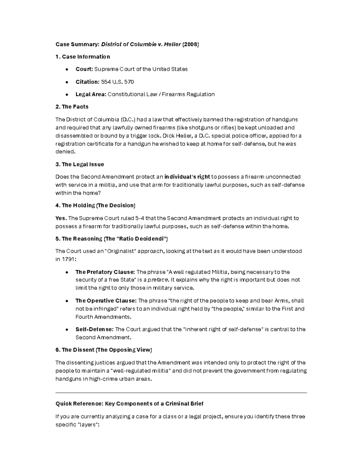 Case Summary: District of Columbia v. Heller (2008) - Legal Analysis ...
