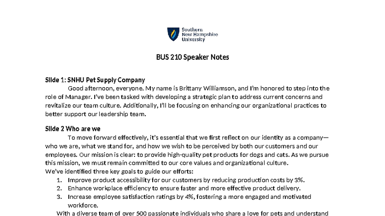 BUS 210 Project One: Strategic Leadership & Team Culture Insights - Studocu