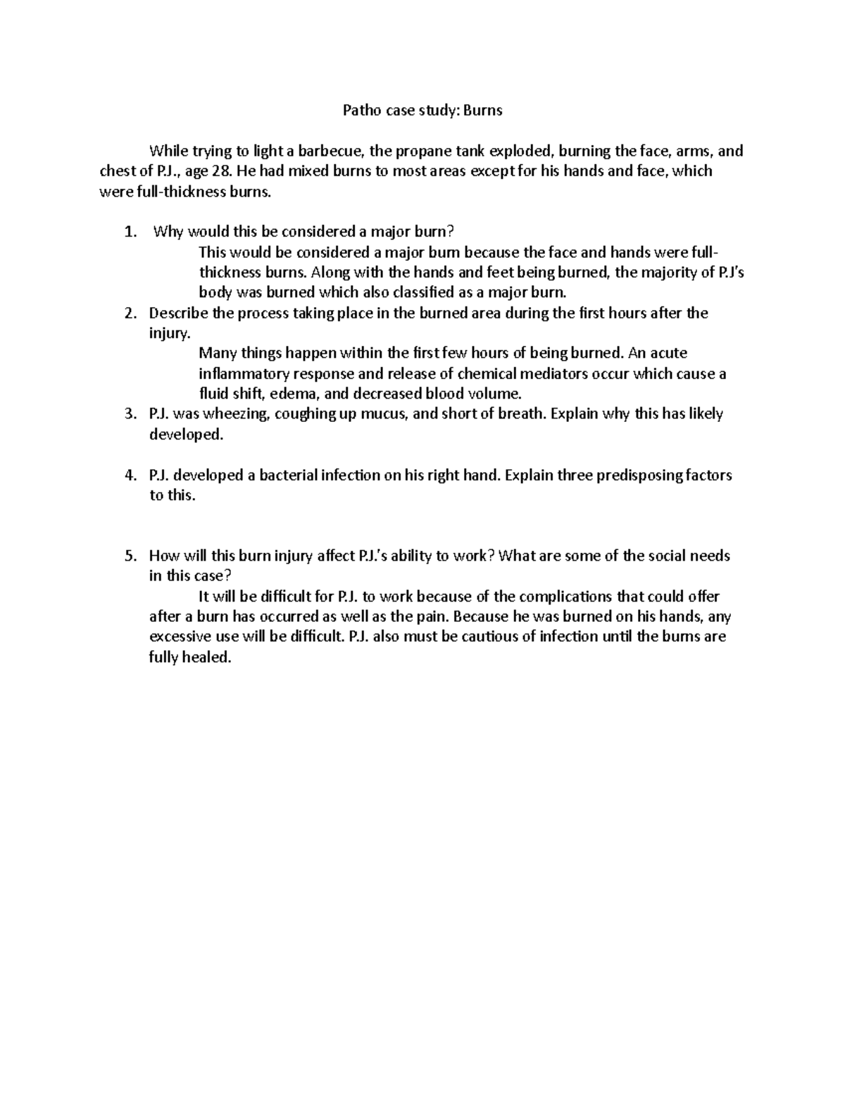 Patho Case Study: Major Burns in a 28-Year-Old Patient - Studocu