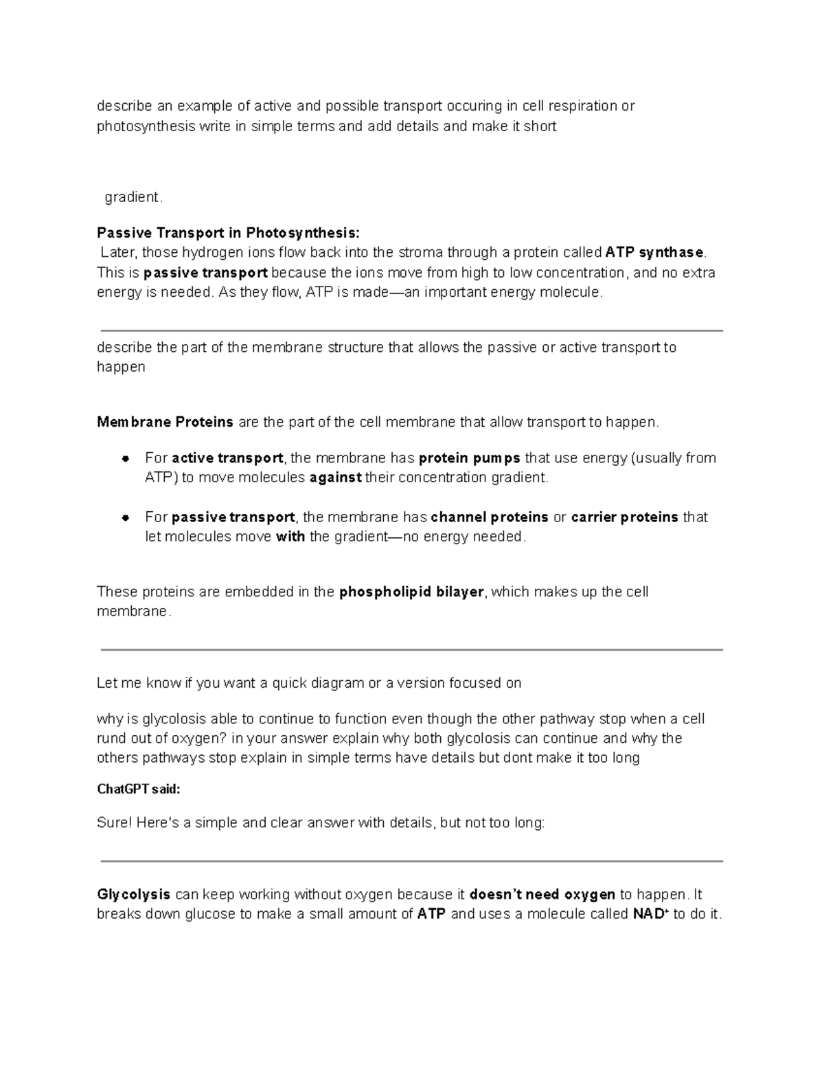 Test - Biology (C3) on Active & Passive Transport in Respiration ...