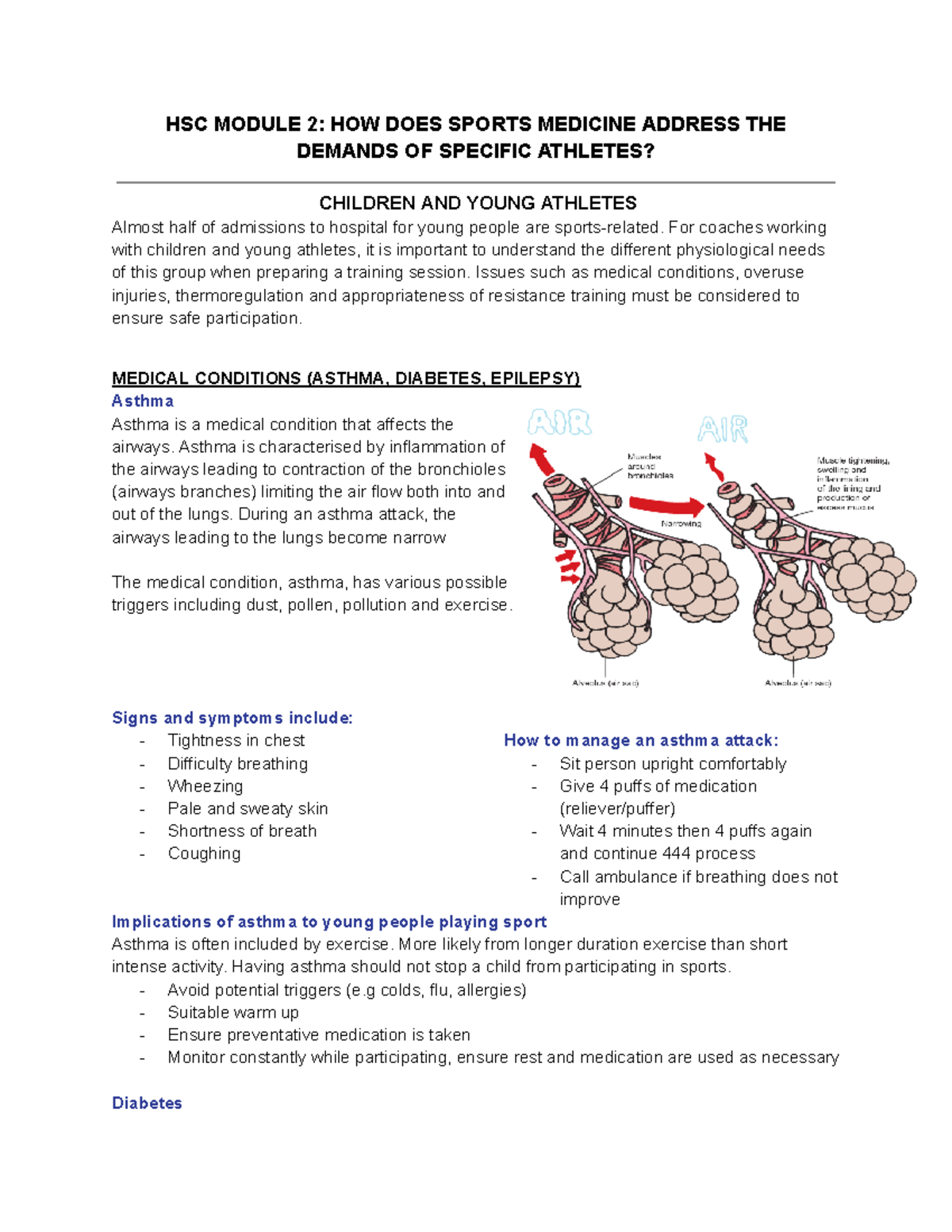 HSC CORE 3 Final Exam Notes: Understanding Sports Medicine and Young ...