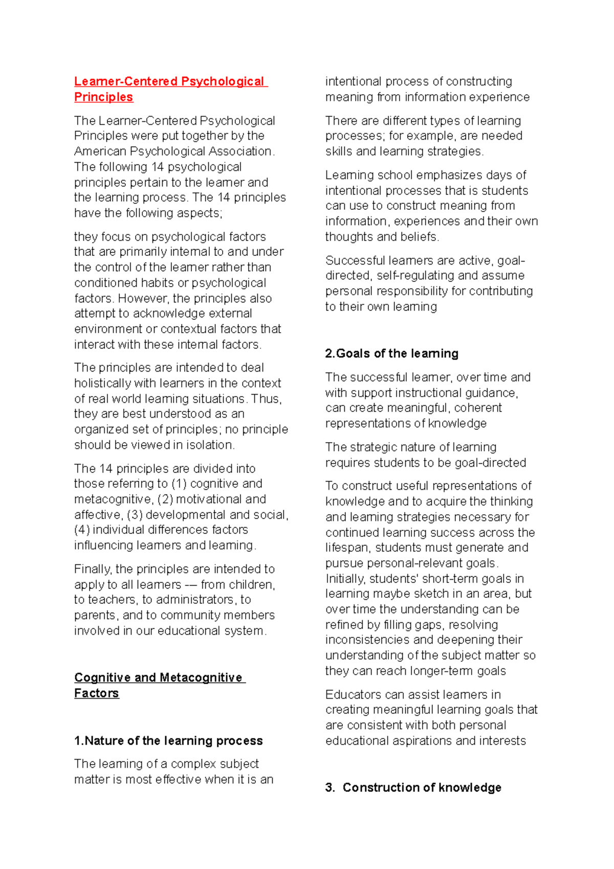 PROF ED 105 Learner Centered Reviewer - Facilitating Learner Centered ...