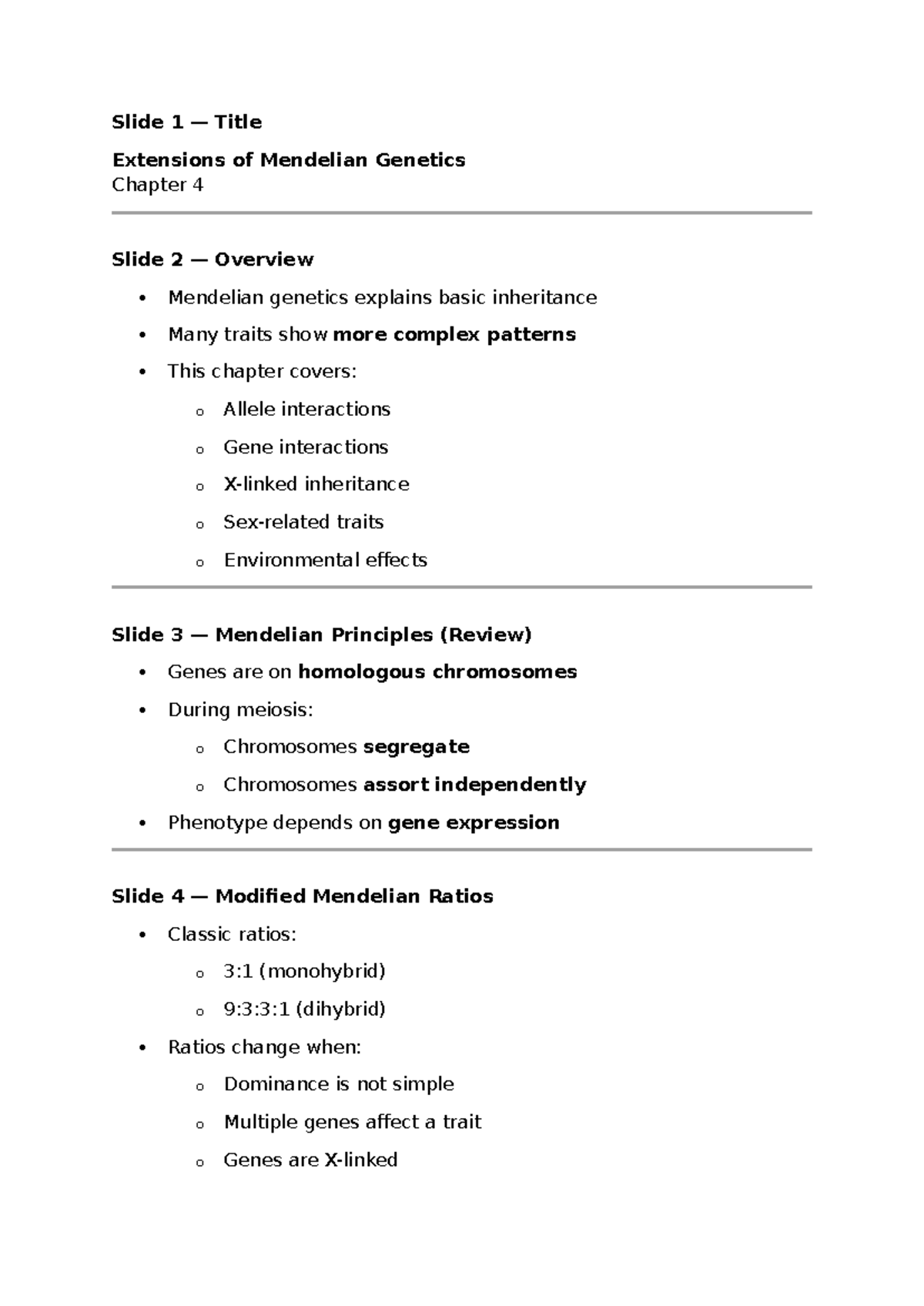 Chapter 4 - Summary Notes on Extensions of Mendelian Genetics - Studocu