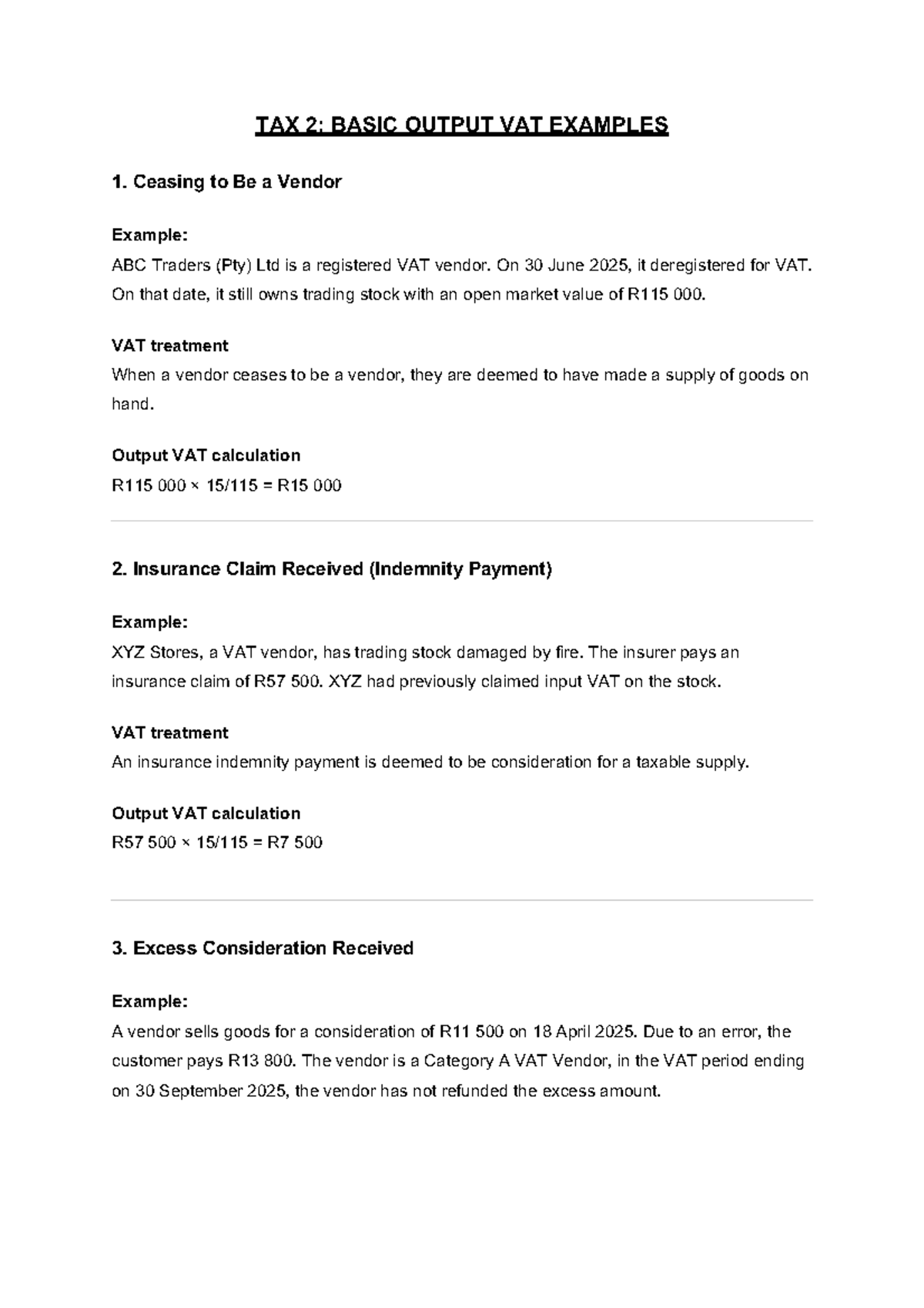 TAX 2: Basic Output VAT Examples and Calculations - Studocu