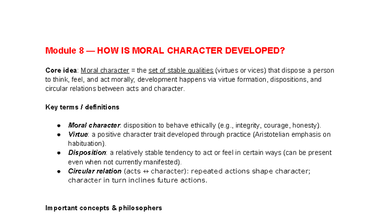 Ethics 101: Final Exam Reviewer on Moral Character & Theories - Studocu