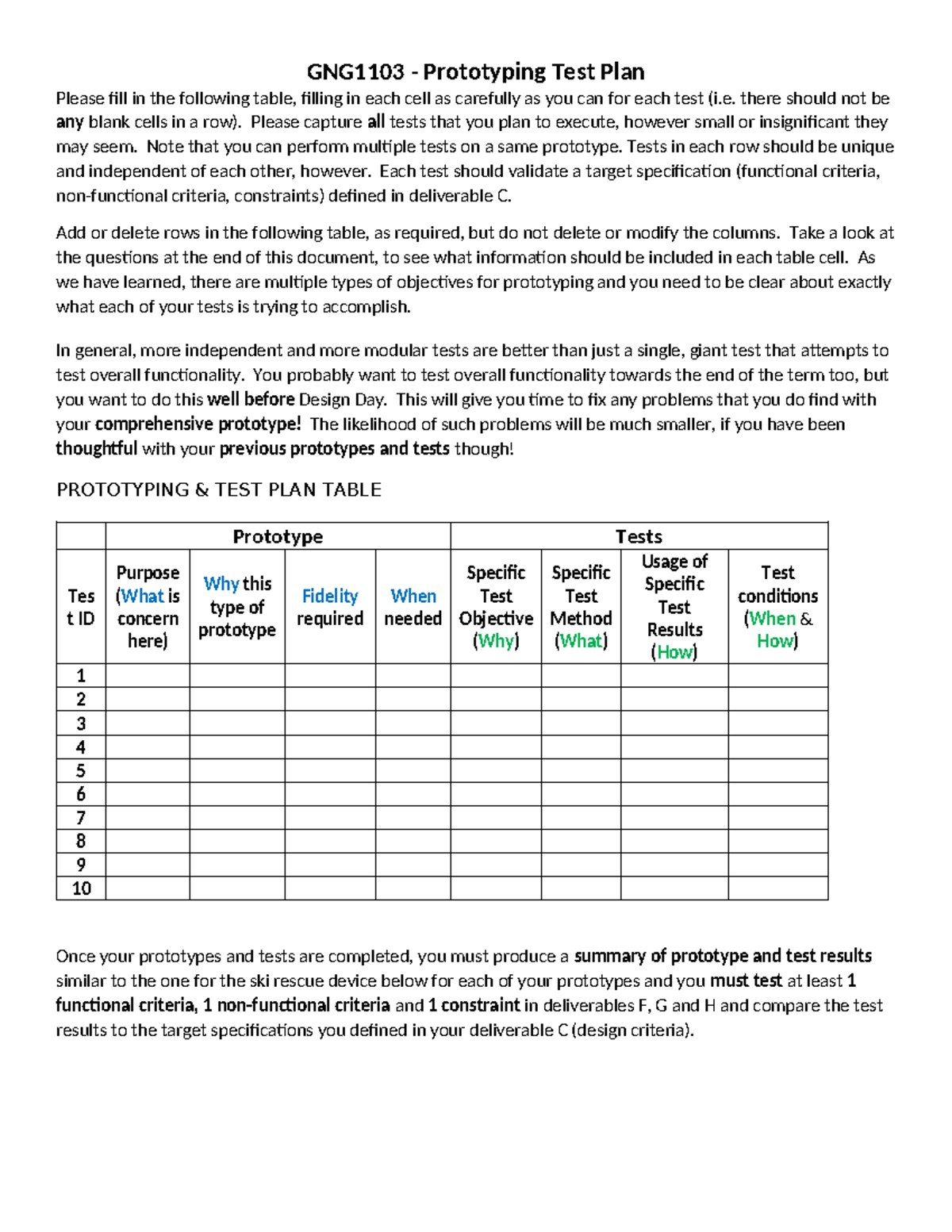 GNG1103 Prototyping Test Plan: Comprehensive Testing Strategy - Studocu