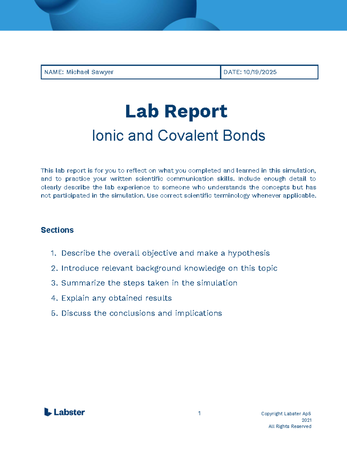 Lab Report: Ionic vs. Covalent Bonds Analysis (21) - Studocu