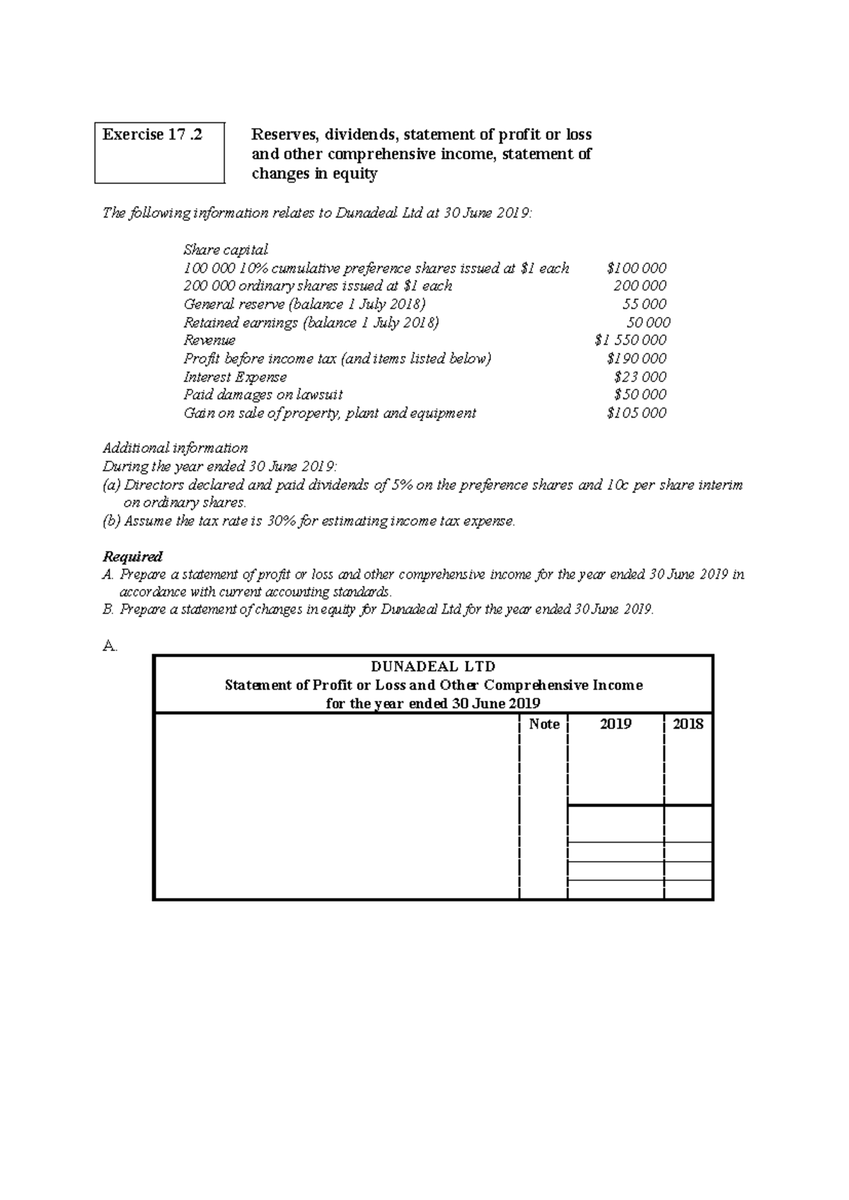 Chapter 17 Exercises: Financial Statements & Equity Changes Analysis - Studocu