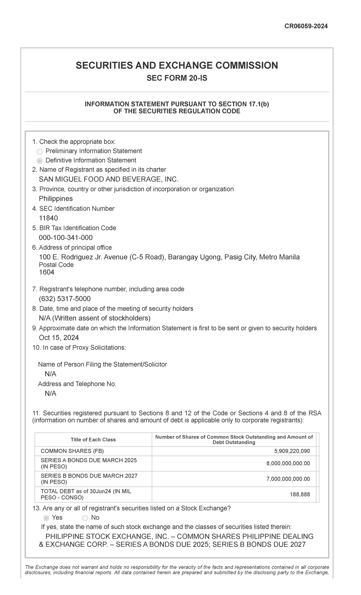 SMFB SEC Form Definitive Information Statement for Meeting 2024 - Studocu