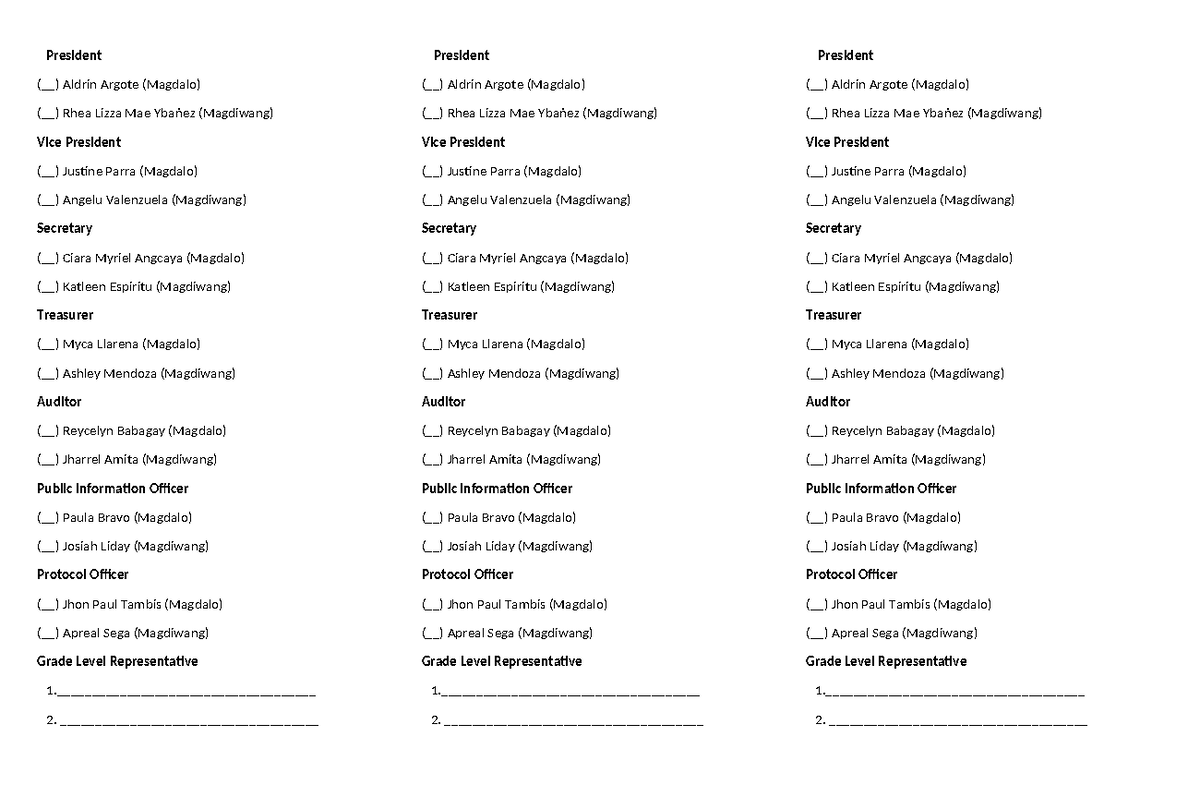 Balota - qwerty Student Council Election Overview and Candidates - Studocu