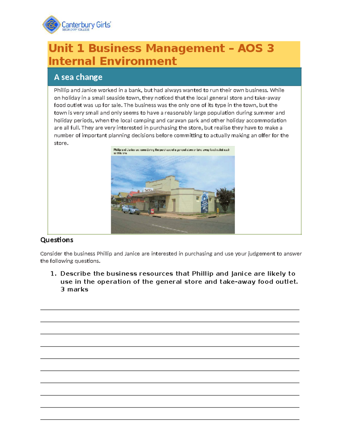 AOS 2 Business Management Internal Environment Case Study: Sea Change ...