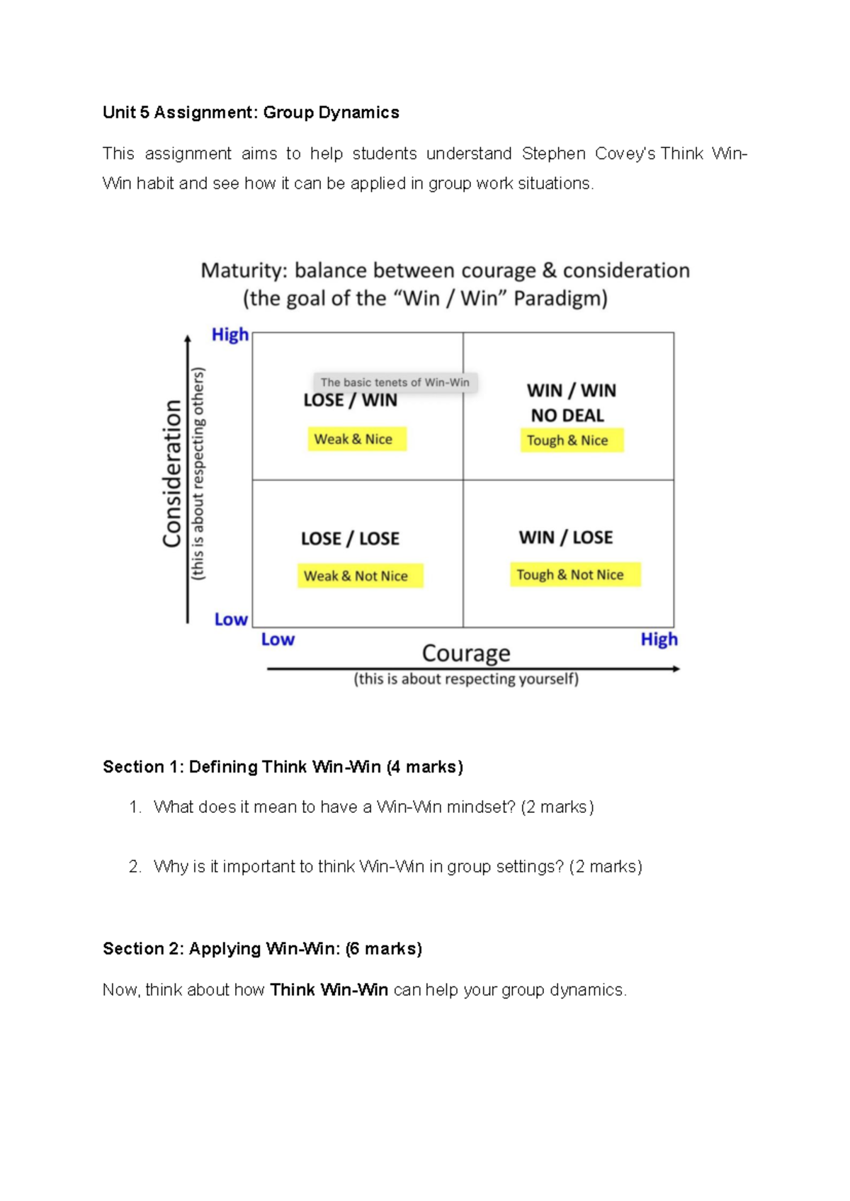 Unit 5 Assignment: Understanding Group Dynamics & Think Win-Win - Studocu