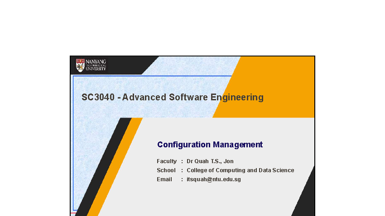 SC3040 Advanced Software Engineering: Configuration Management Notes ...