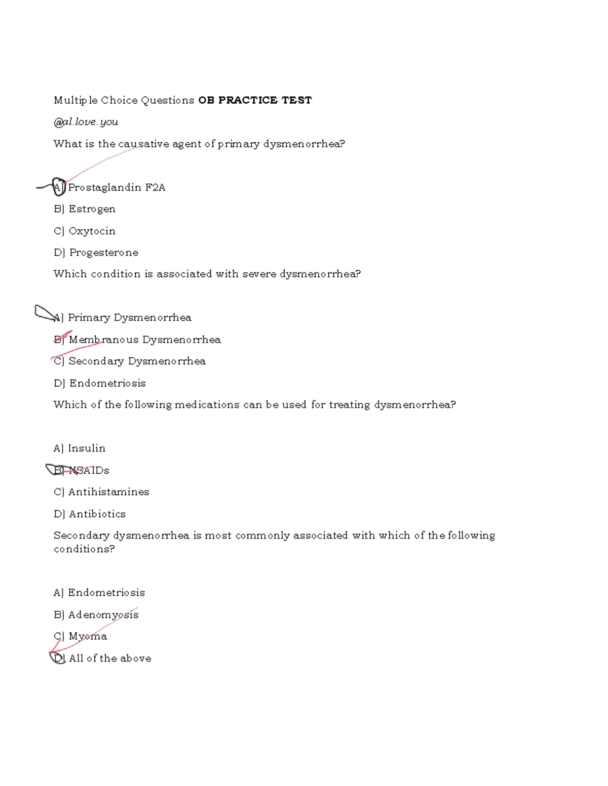 OB Practice Test: Multiple Choice & Identification Questions on ...