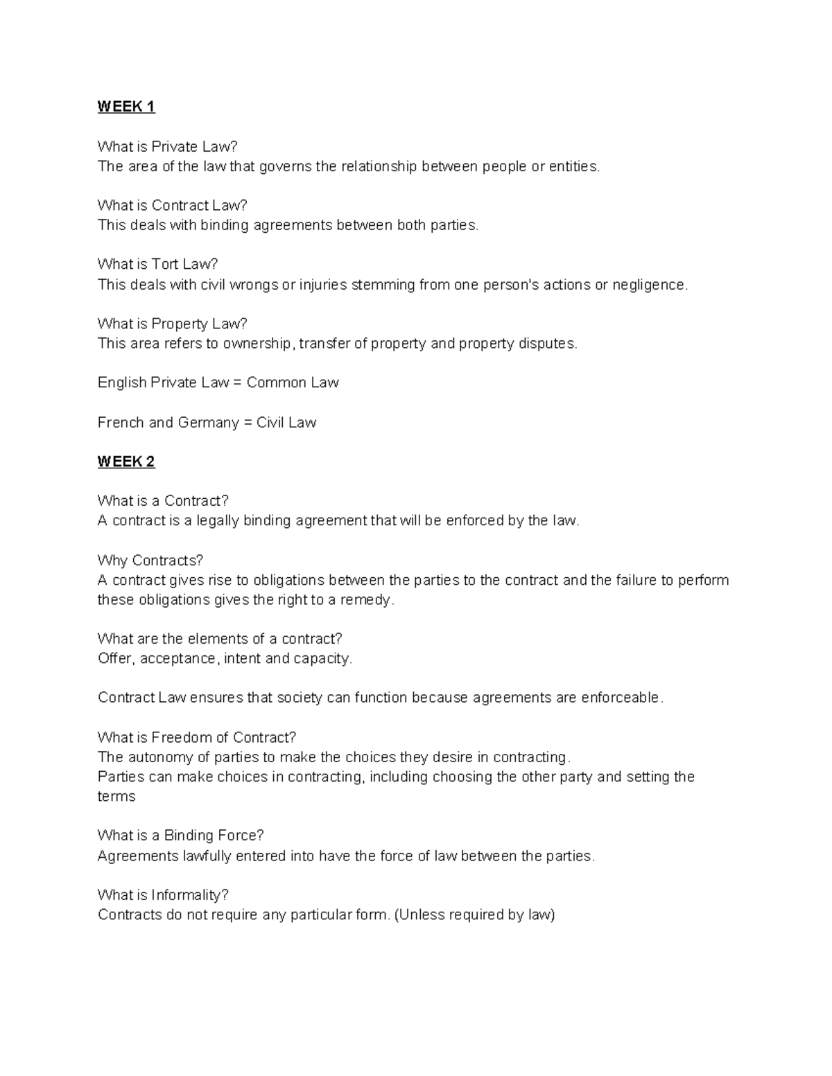 Private Law Notes (Contract & Tort Law) - Outline for Exam Prep ...