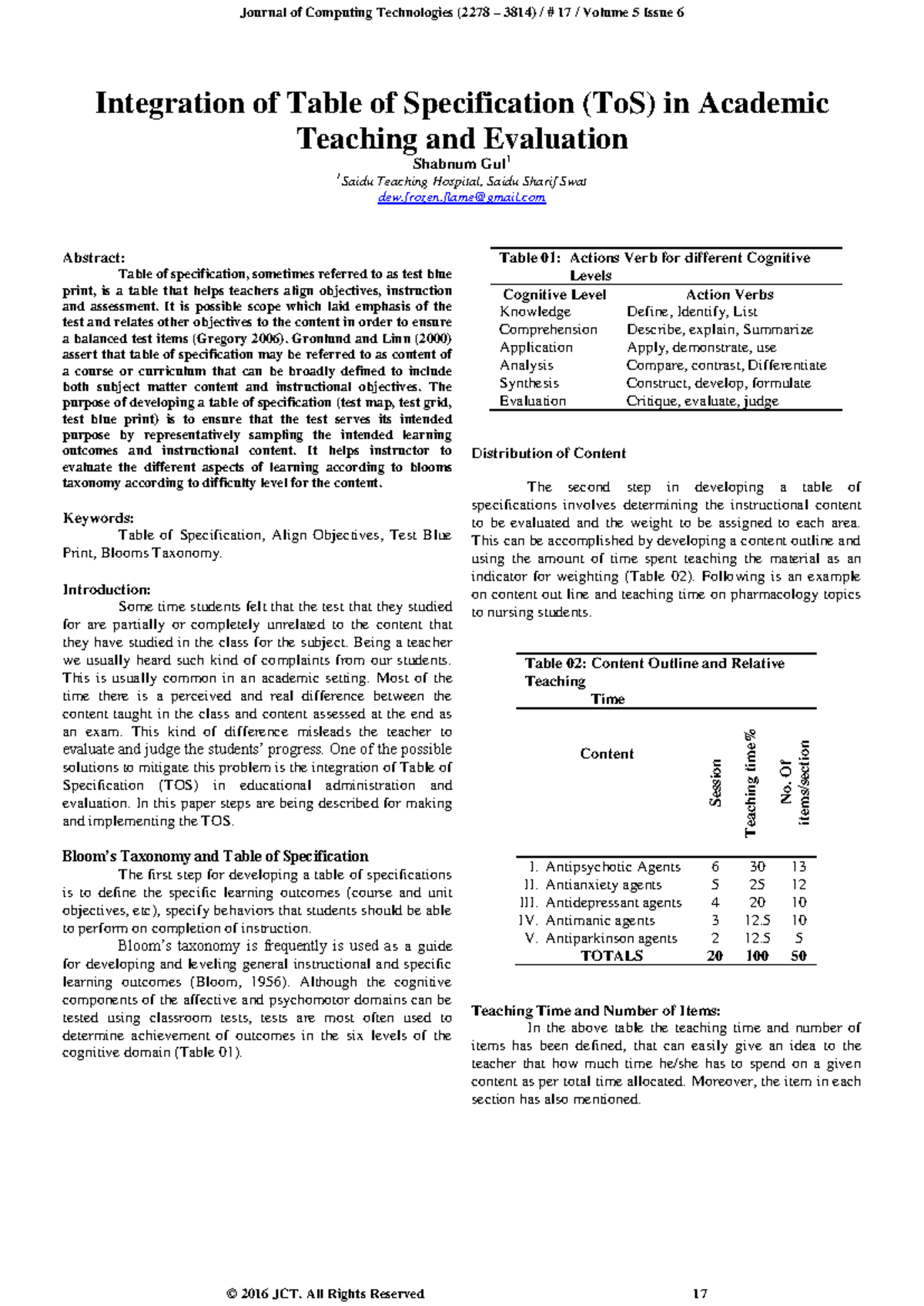 Integration of Table of Specification with Bloom's Taxonomy in ...