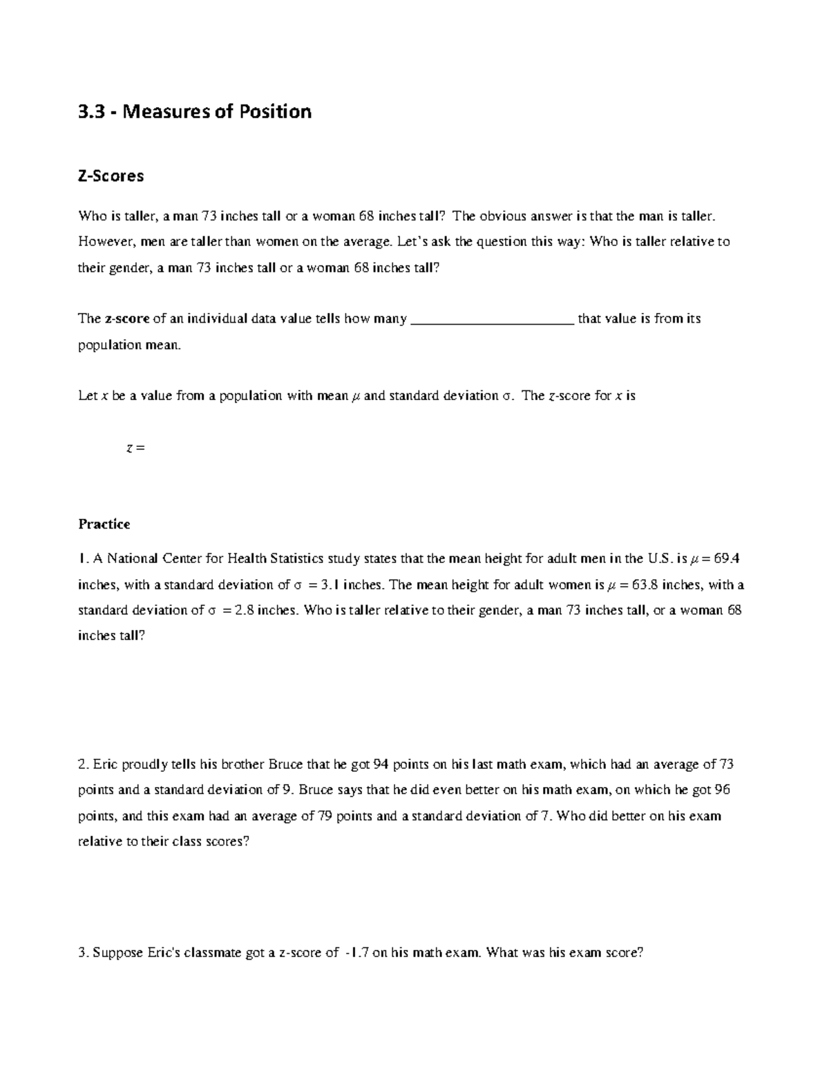 3 - General Mathematics Practice: Z-Scores, Percentiles & Boxplots ...