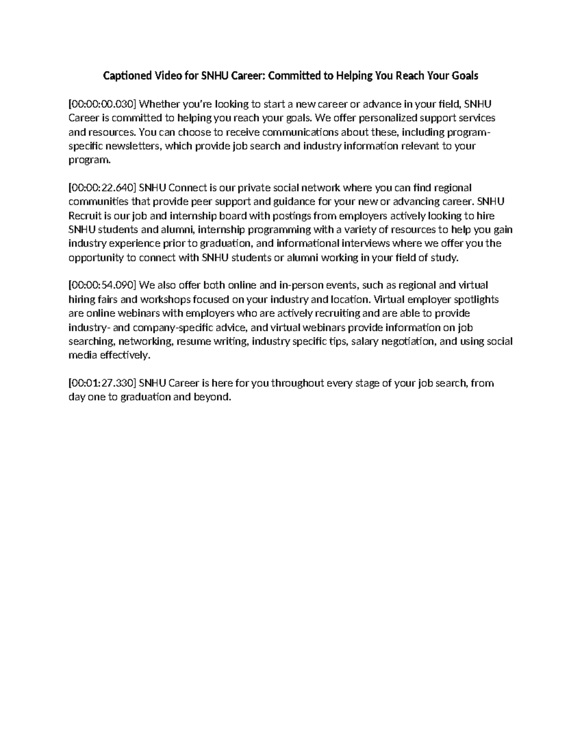 FYE 101 SNHU Career Resources & Support for Your Goals - Studocu