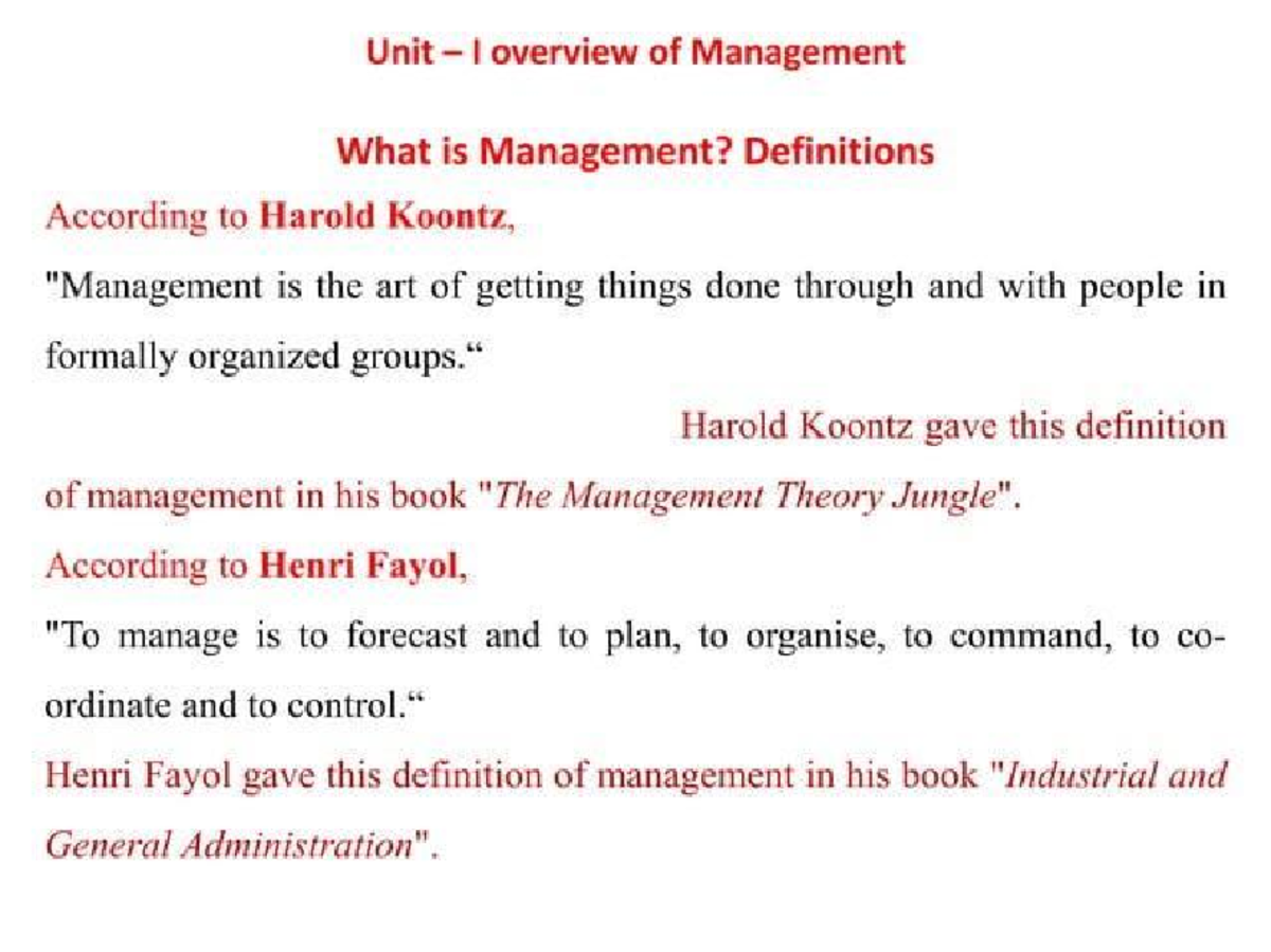 Unit I: Overview of Management Concepts and Functions (M9K) - Studocu