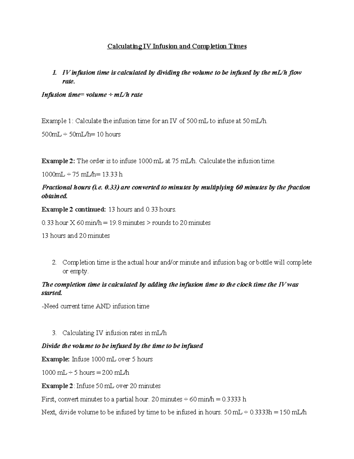 Calculating IV Infusion & Completion Times: A Guide - Studocu