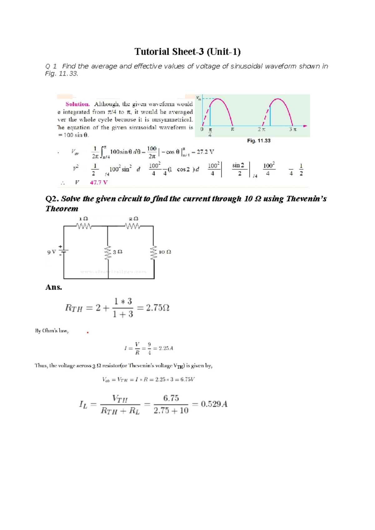 Tutorial Sheet 3 Unit1 - happy - Tutorial Sheet-3 (Unit-1) Q 1 Find the ...