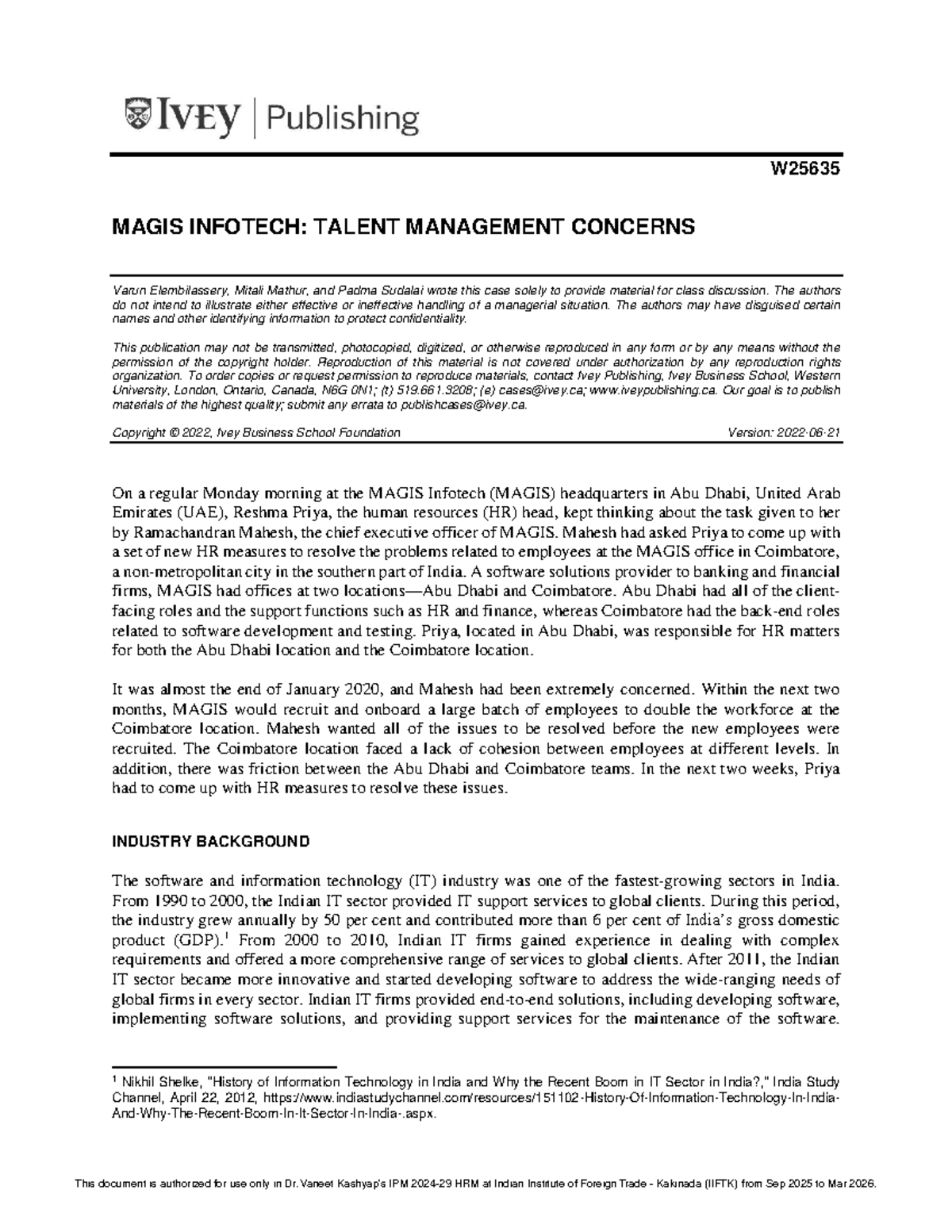 IIFT W25635: MAGIS Infotech Talent Management Case Study Analysis - Studocu