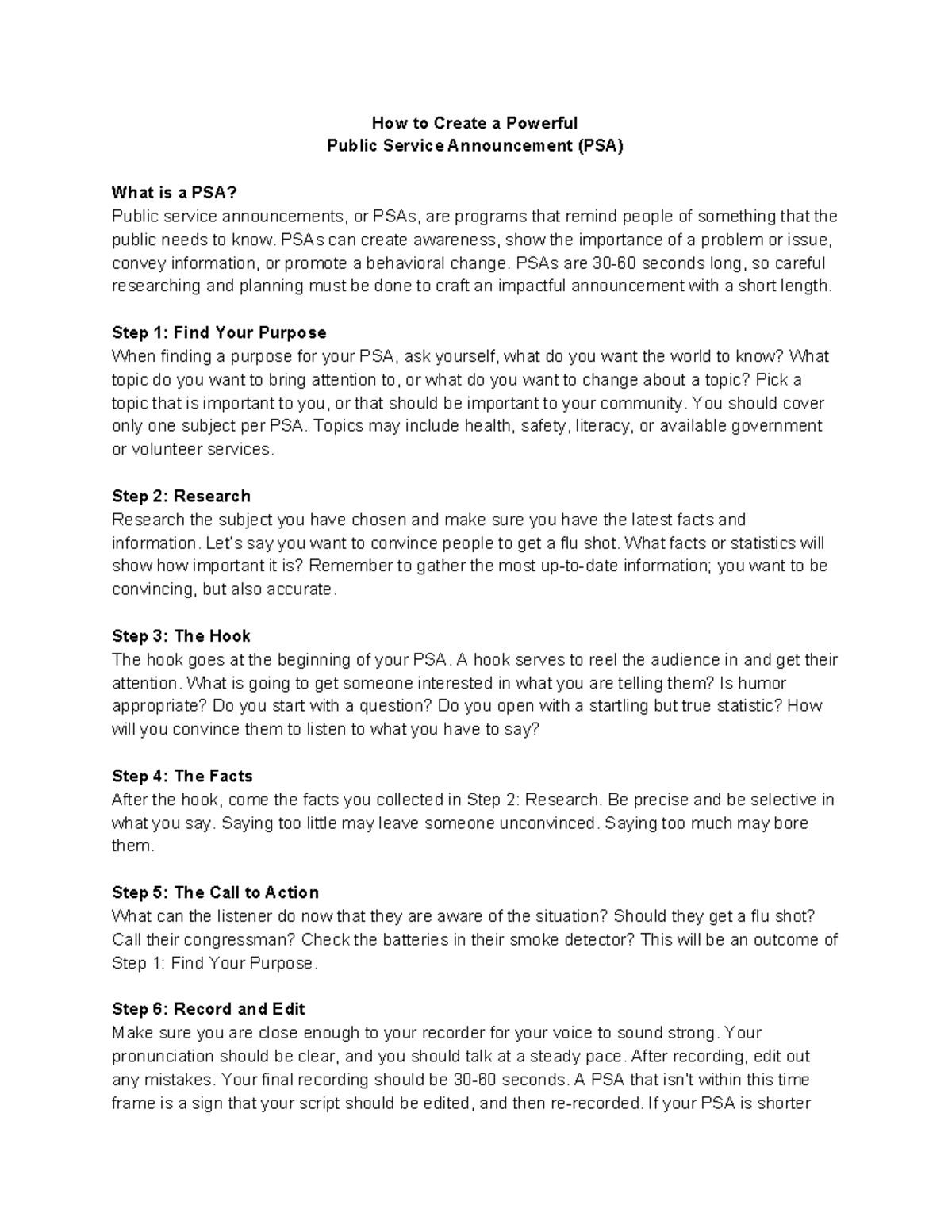 Creating an Impactful PSA: A Step-by-Step Guide for Success - Studocu