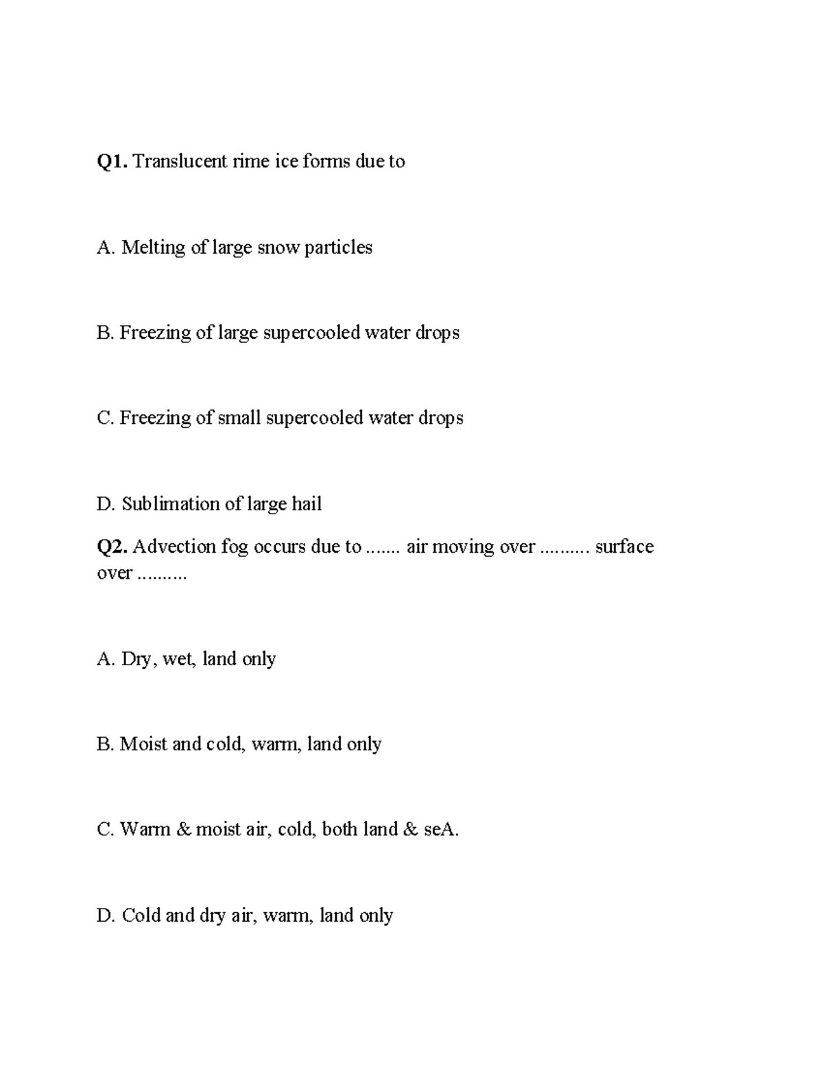 Chương 21-30: Câu hỏi và đáp án ôn tập khí tượng học - Studocu