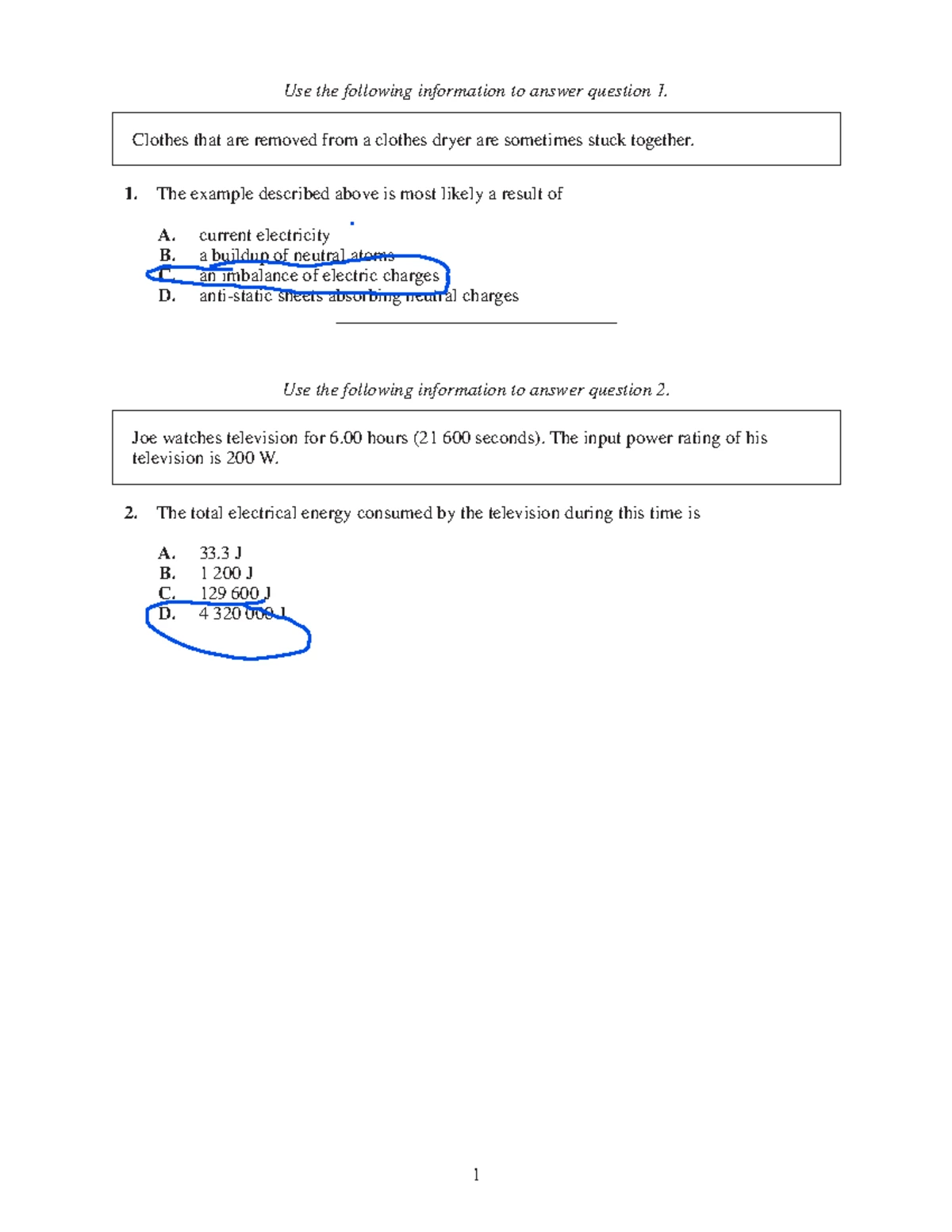 Electricity test 1 - Grade 9 Science Unit Test – Electricity Name