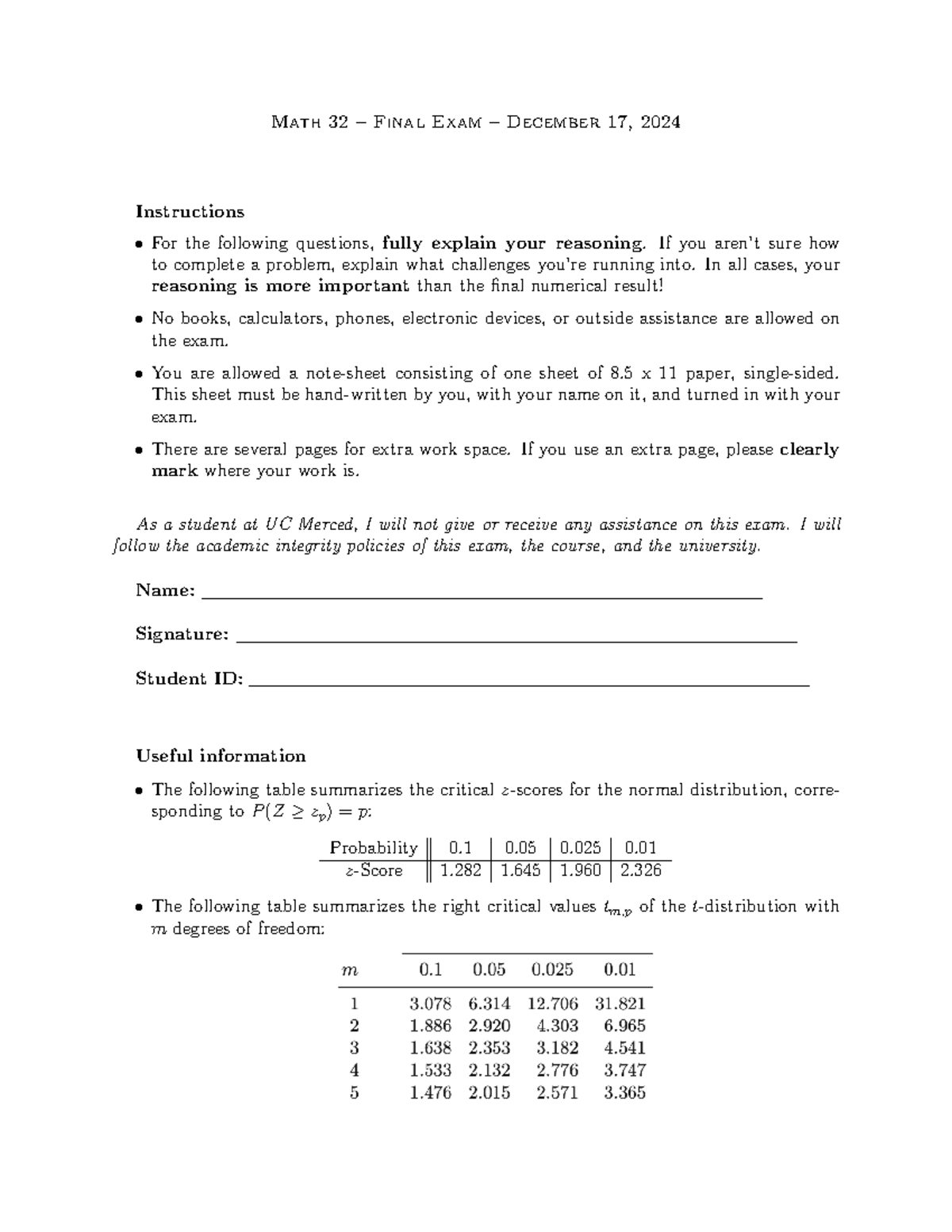 Math 32 Final Exam Instructions - December 17, 2024 - Studocu