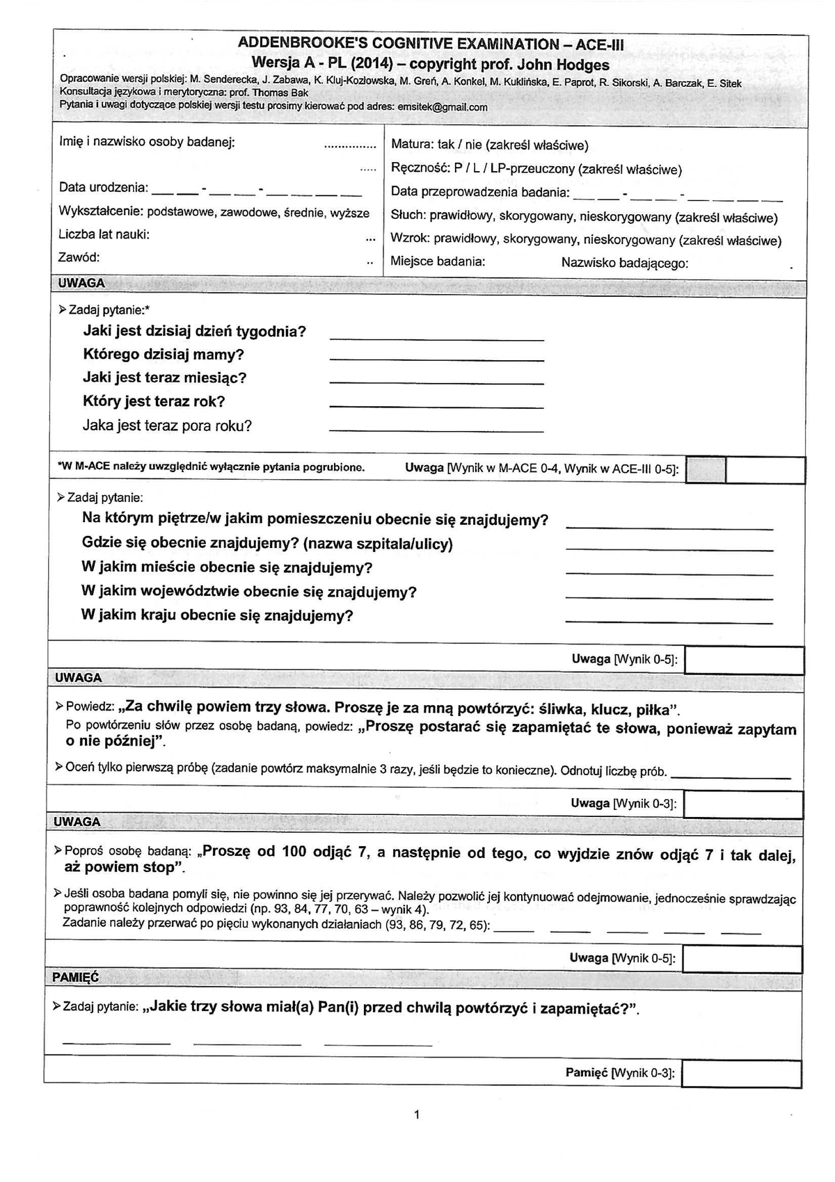 ACE-III Test: Diagnoza Neuropsychologiczna – Addenbrooke's Assessment ...