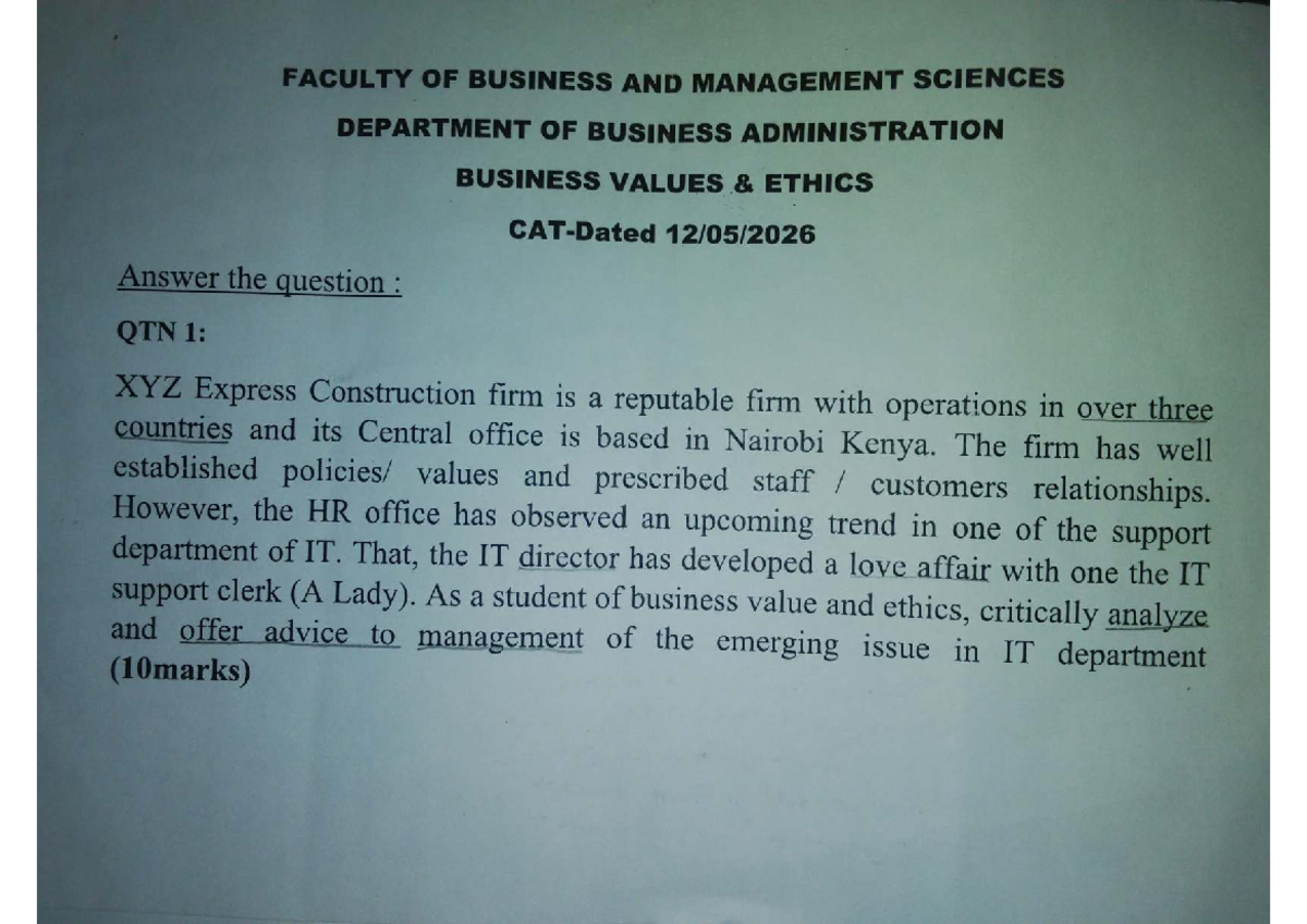 BUSINESS VALUES AND ETHICS: CASE STUDY ON IT DEPARTMENT ISSUES - Studocu